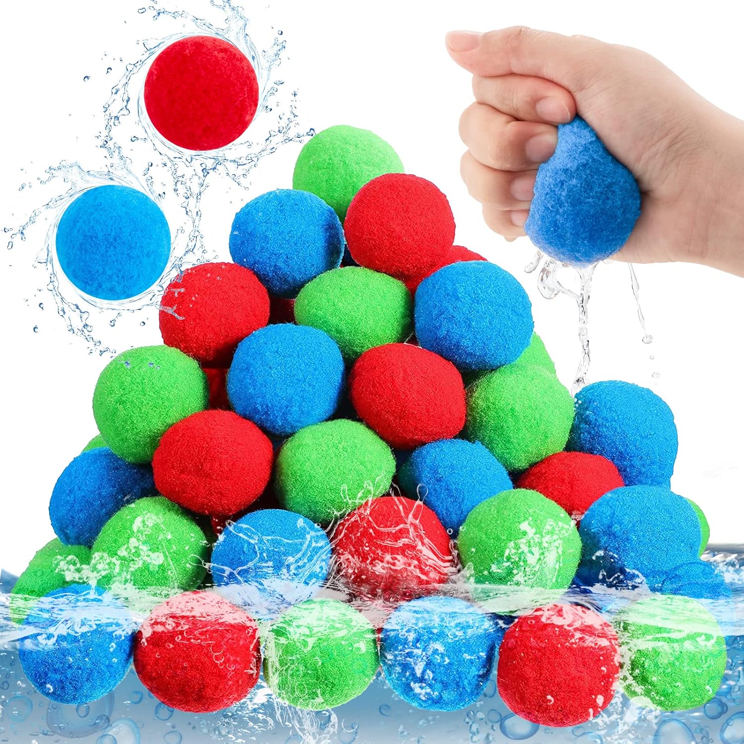 Pukitt Reusable Water Balloons, 30 Pcs Water Balls Cotton Water Splash ...