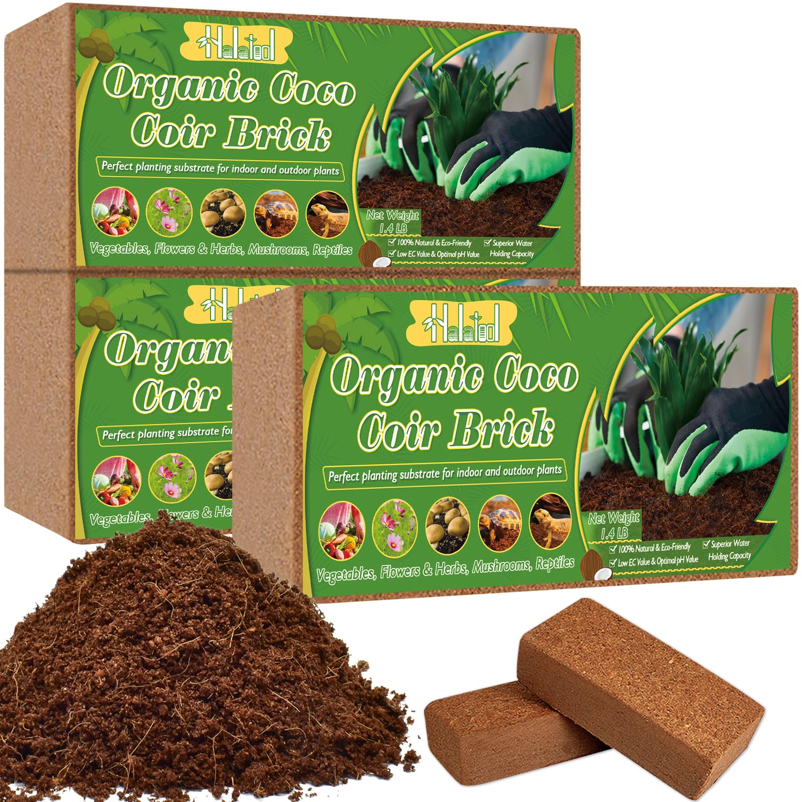 Amazon.com : Halatool 3PCS Organic Coconut Coir Bricks Compressed Coco ...
