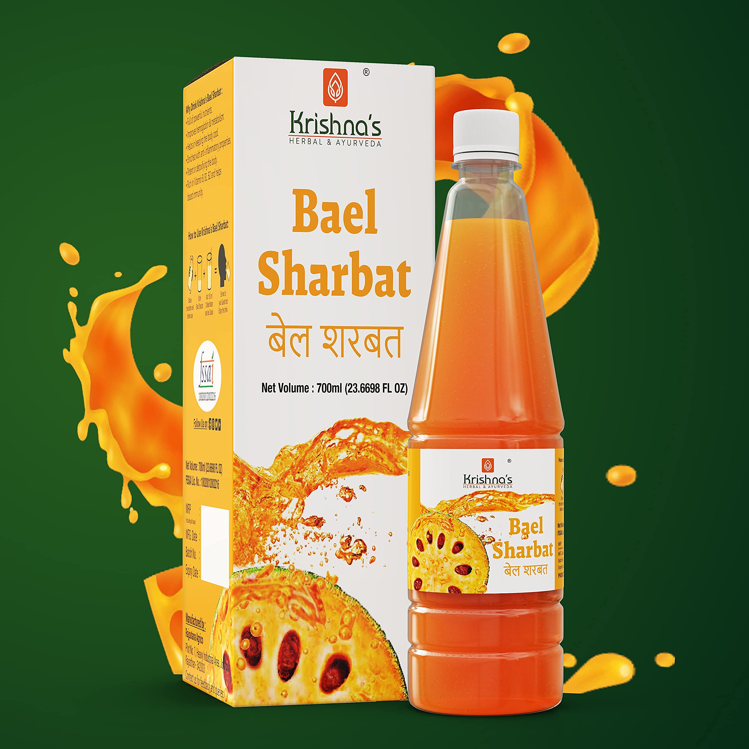Krishna's Herbal & Ayurveda Bael Sharbat/Bel Juice - 700 ml (Pack of 1 ...