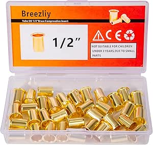 Breezliy 20PCS Tube ID 1/2" Brass Compression Insert,Brass Compression ...