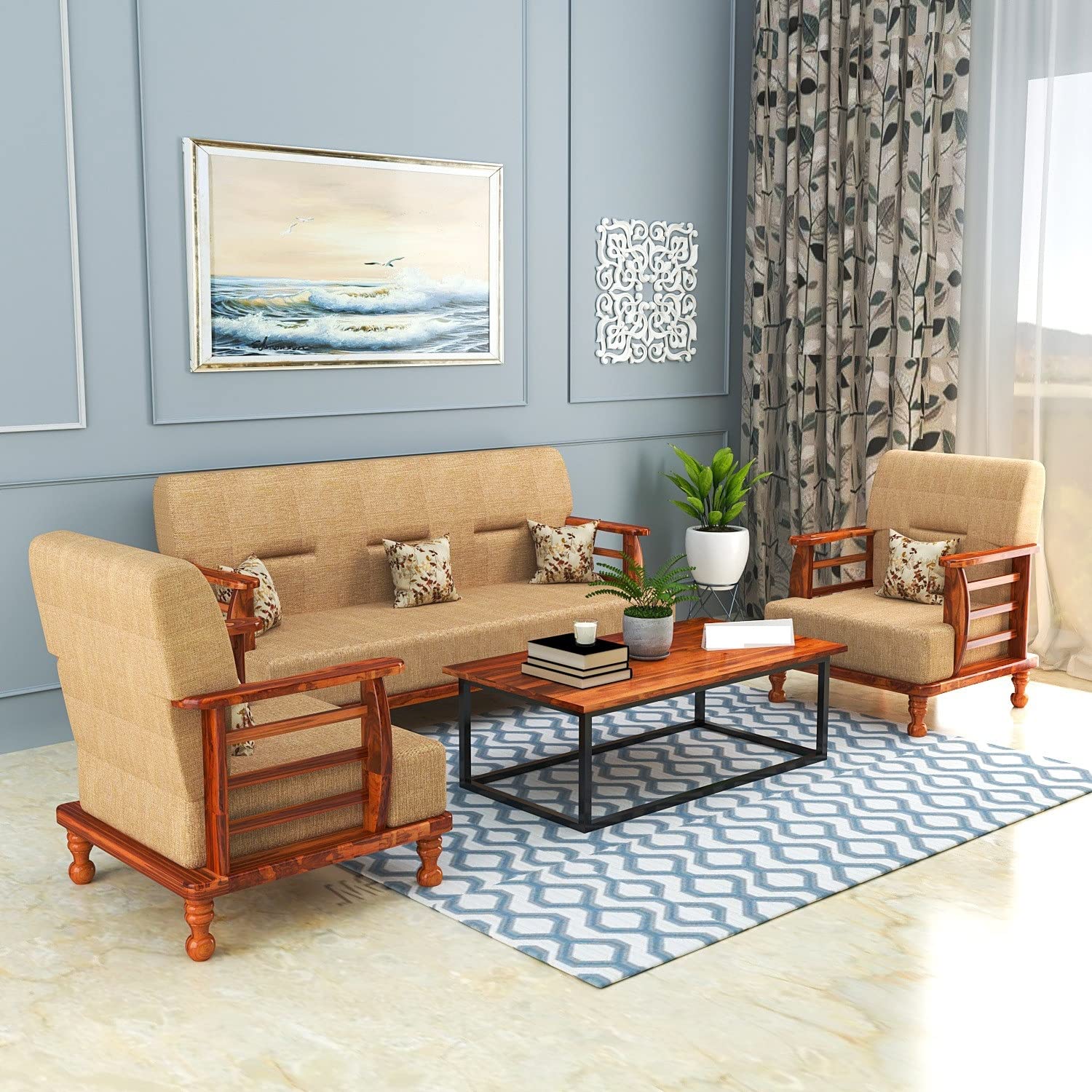 Enfurnish Solid Sheesham Sofa Set 5 Seater | Wooden Sofa Set | Sofa Set 3+1+1 | Sofa Sets for ...