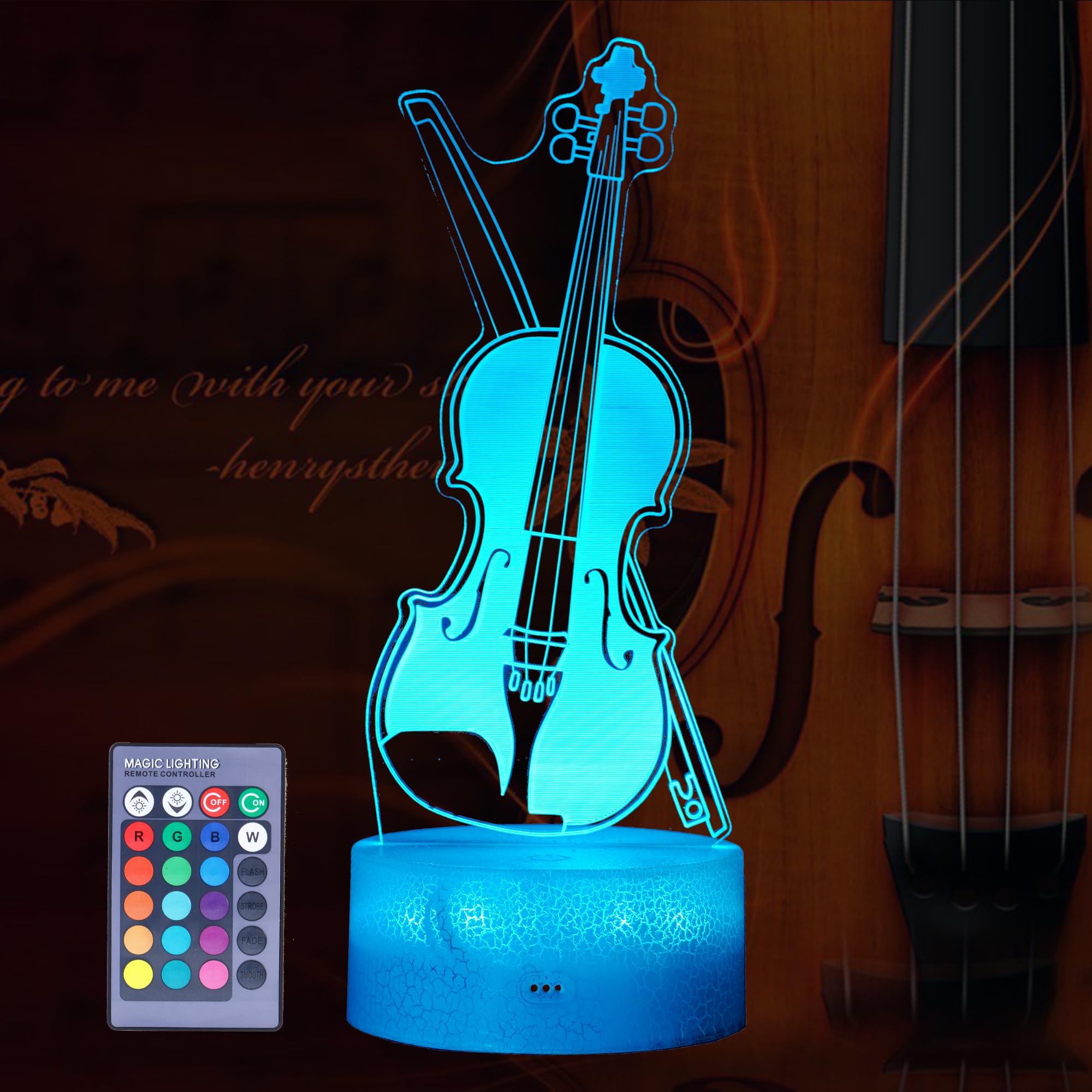 POSSHE Violin Night Light, Violin Gifts, Violin 3D Illusion Lamp with ...