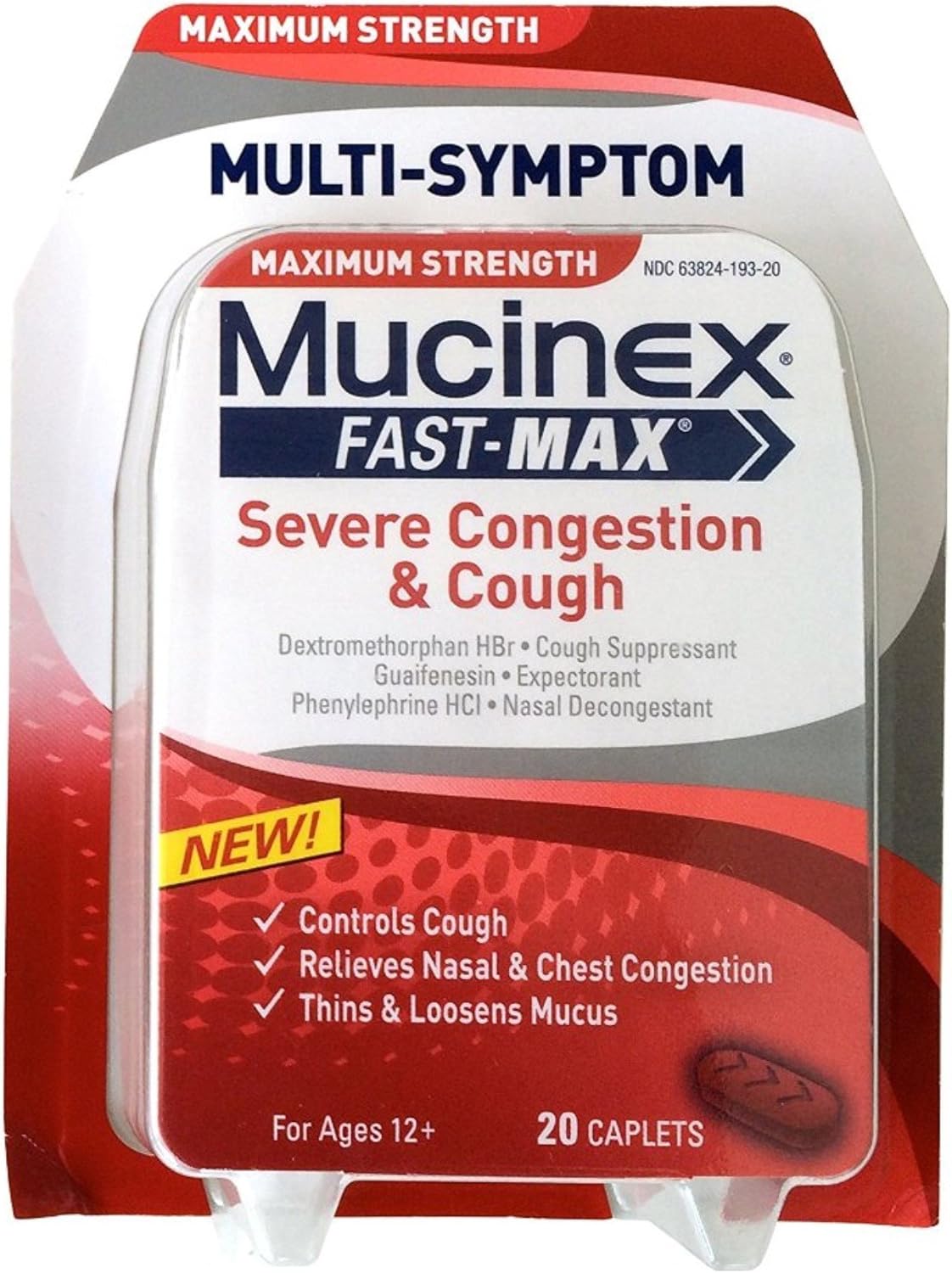 Amazon.com: Mucinex Fast Max Severe Congestion & Cough Caplets, 20 ...