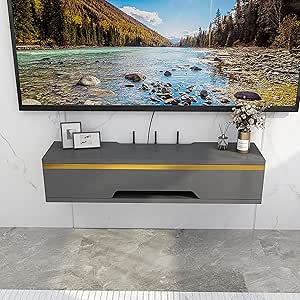 Wall Mounted TV Storage Unit, Matte Solid Wood Floating TV Stand ...