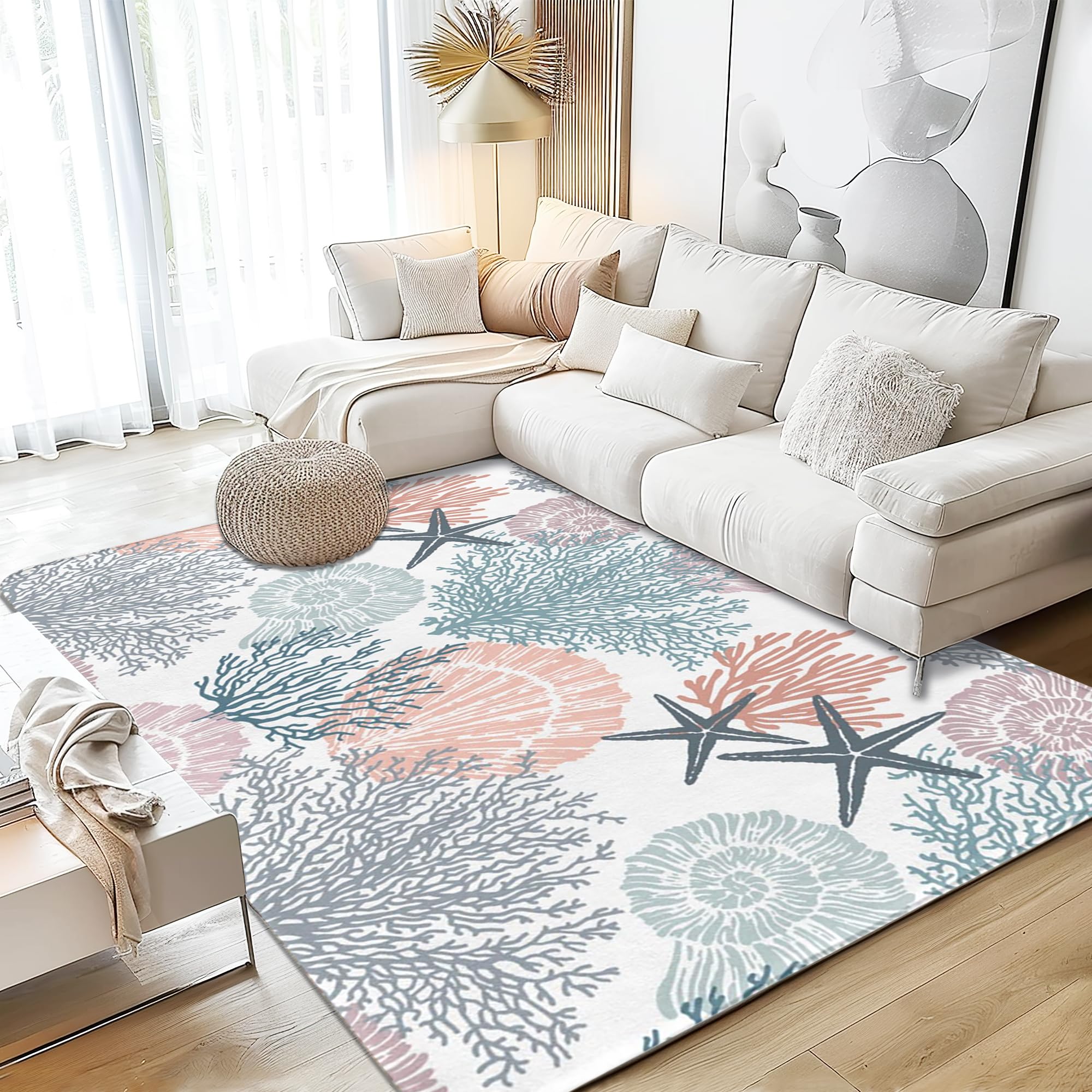 Amazon.com: Corals Coastal Rug for Living Room 5x7 Area Rug Washable ...