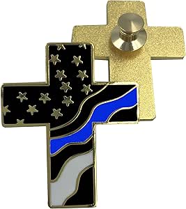 Amazon.com: LEO Challenge Coins Thin Blue Line American Flag Cross USA ...