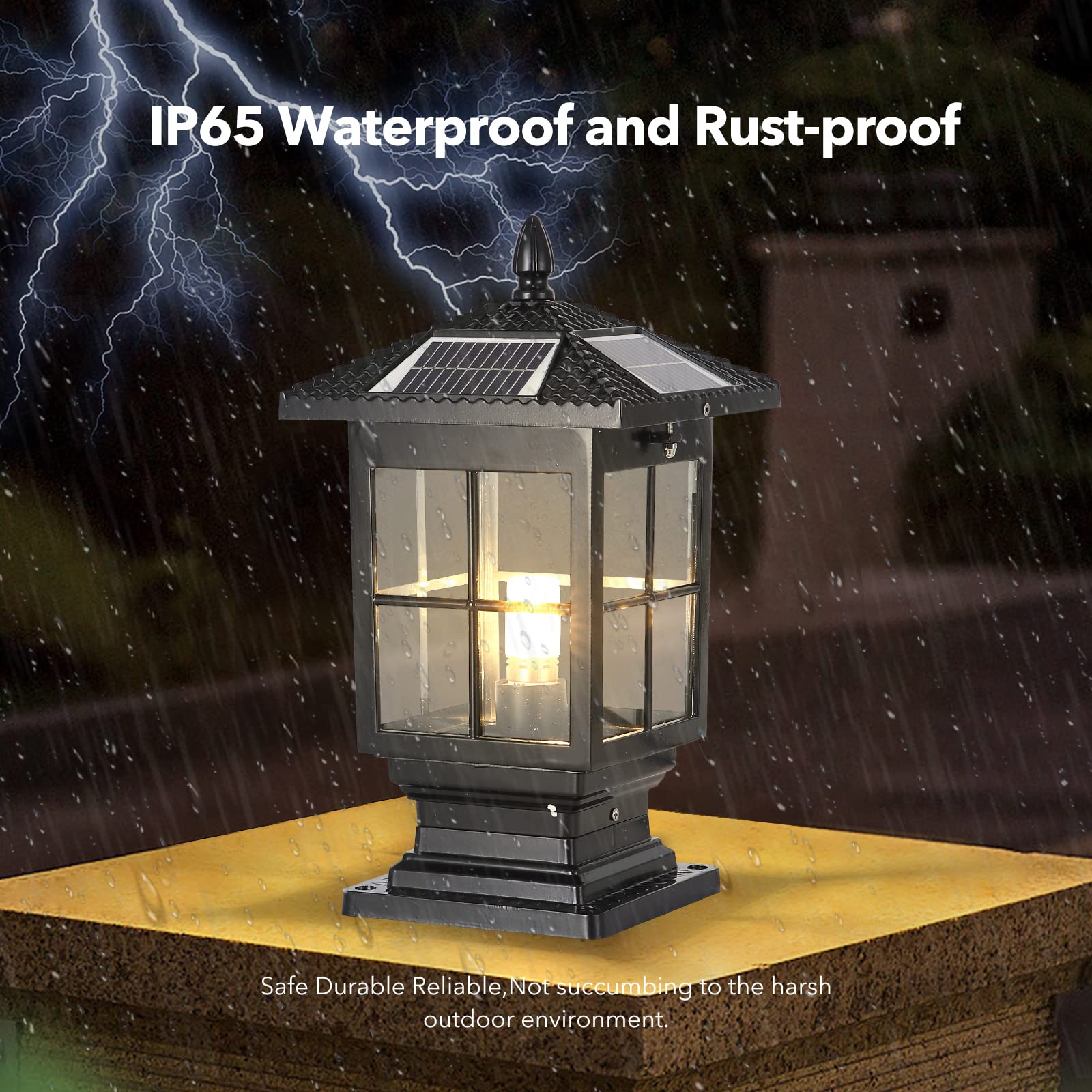 SLAWA Post Cap Light Modern Black Square Solar Powered Fence Post Lamp For Gate Porch/Stone ...