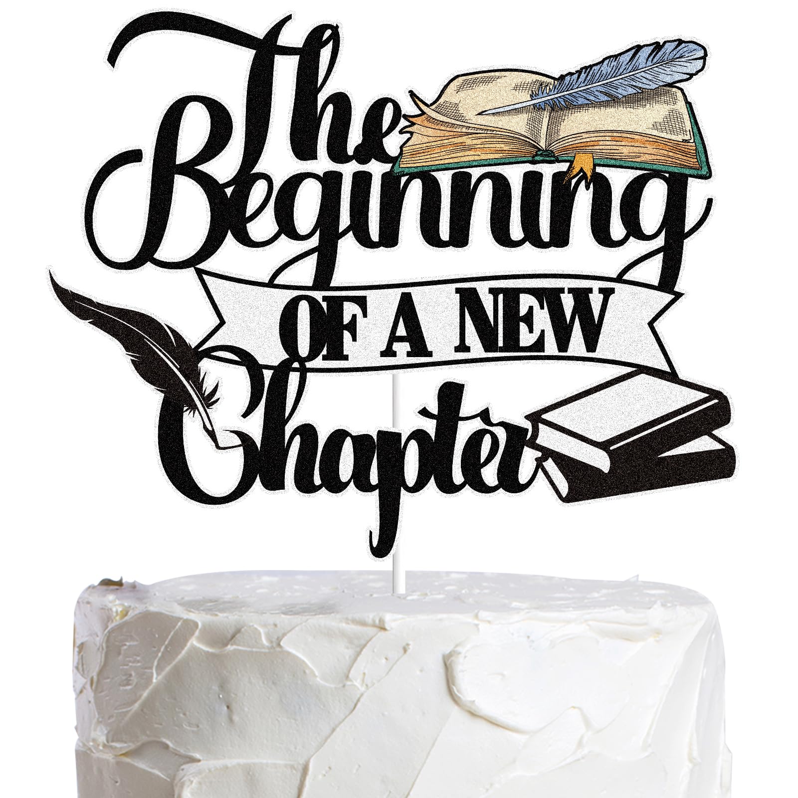 Amazon.com: The Beginning of a New Chapter Cake Topper Black Glitter ...