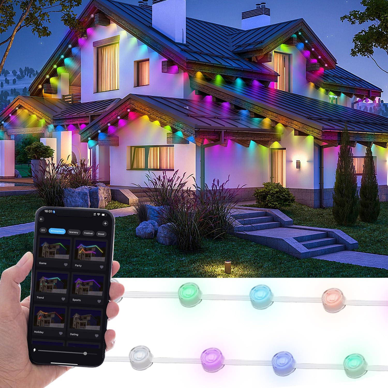 Weavelife Permanent Outdoor Lights, 100FT Smart Rainbow RGB with 72 ...