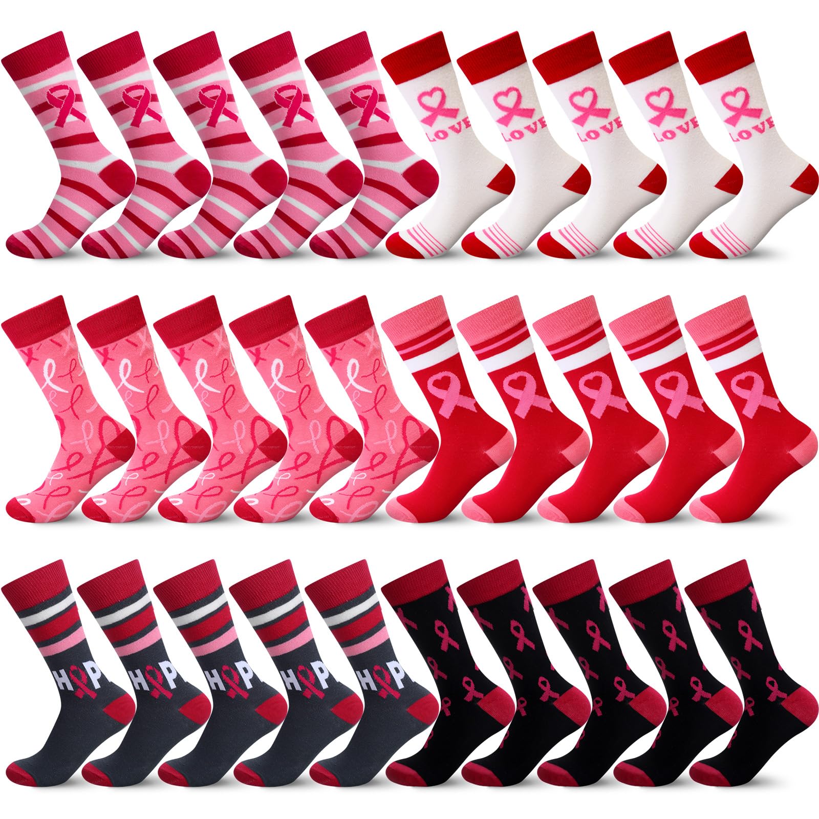 Panitay Breast Cancer Awareness Socks Bulk Pink Ribbon Cotton Socks ...