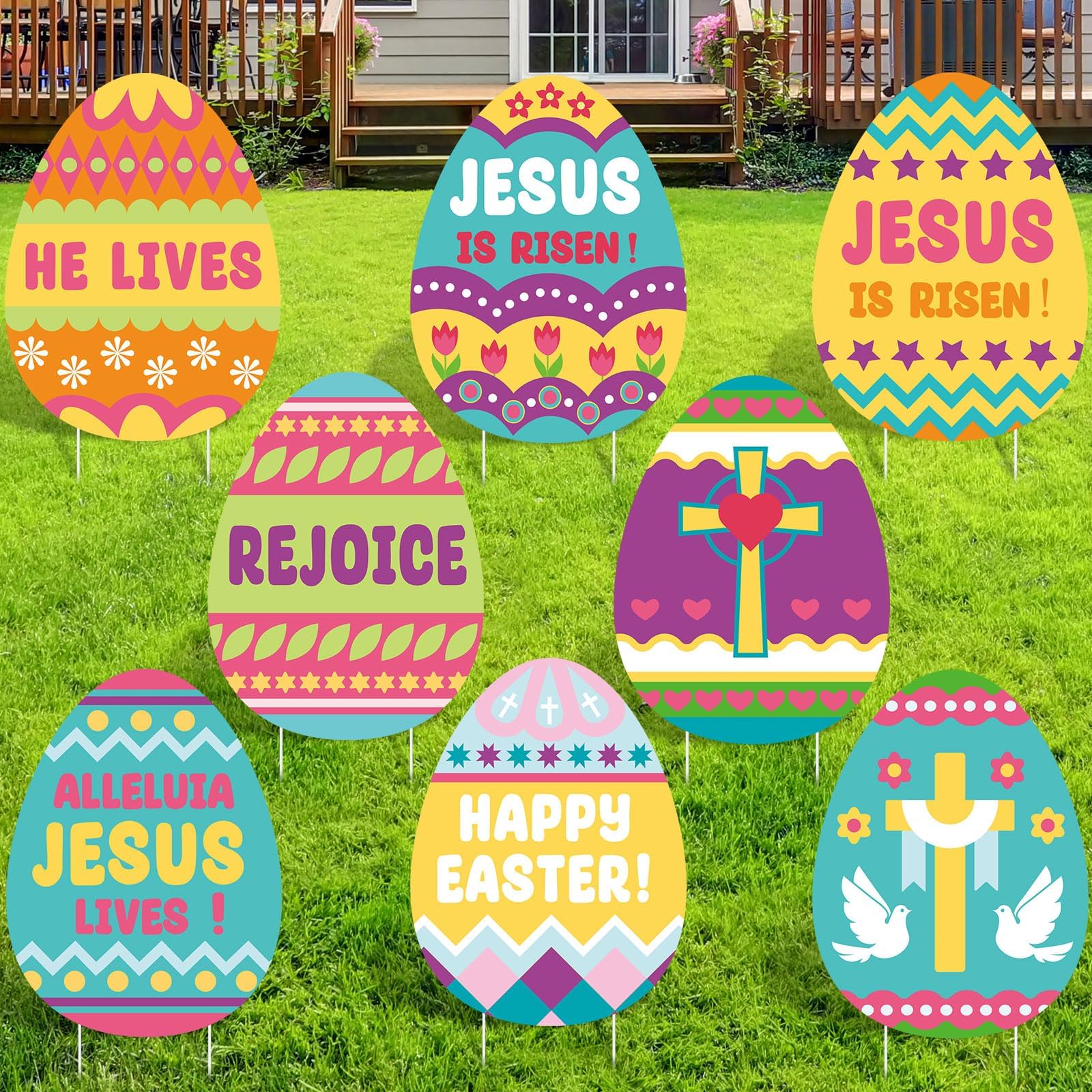Amazon.com : Menkxi 8 Pcs Religious Easter Egg Yard Signs Easter ...
