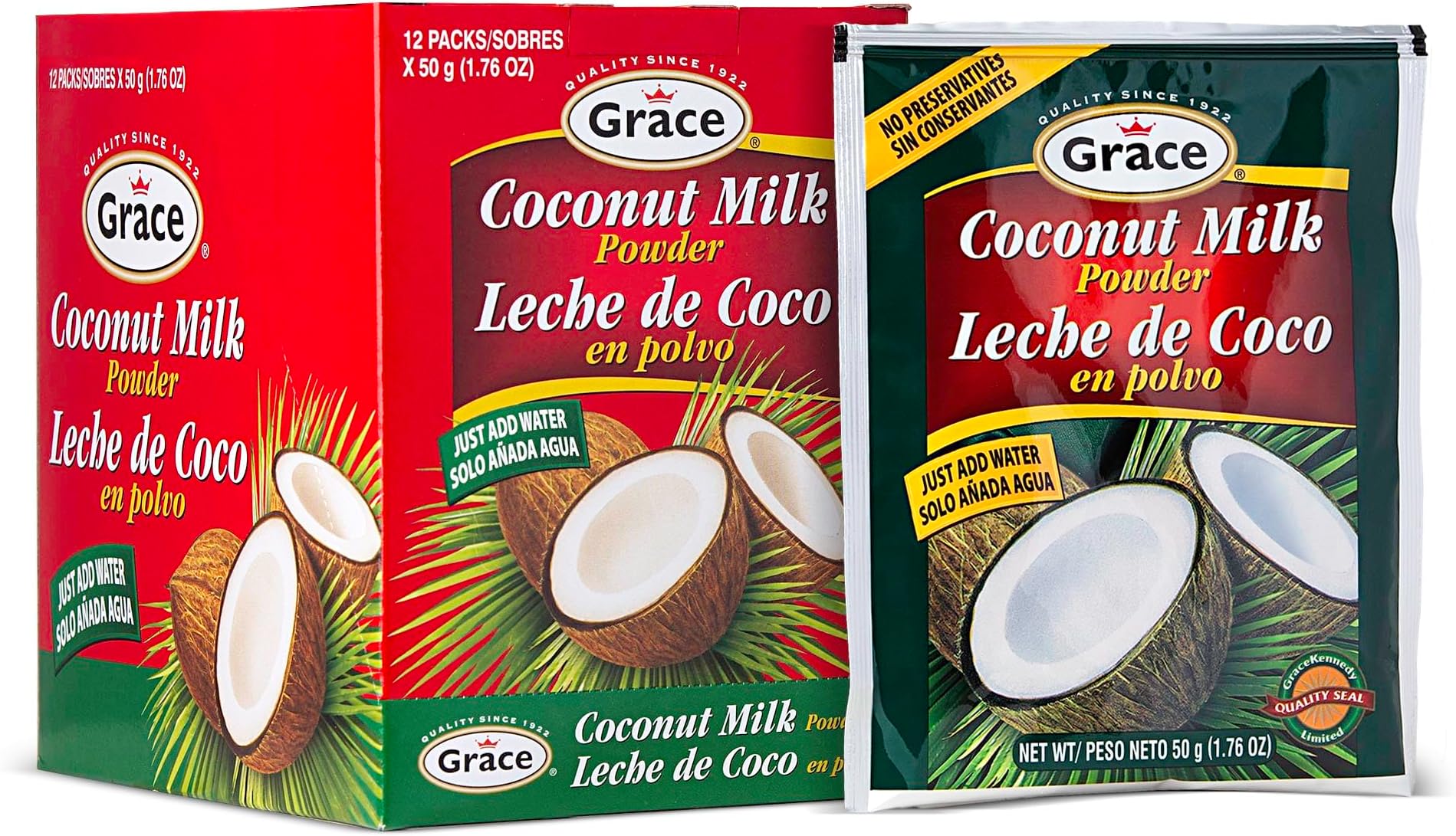 Amazon.com : Grace Dry Coconut Milk Powder - 12 pack - No Preservatives ...