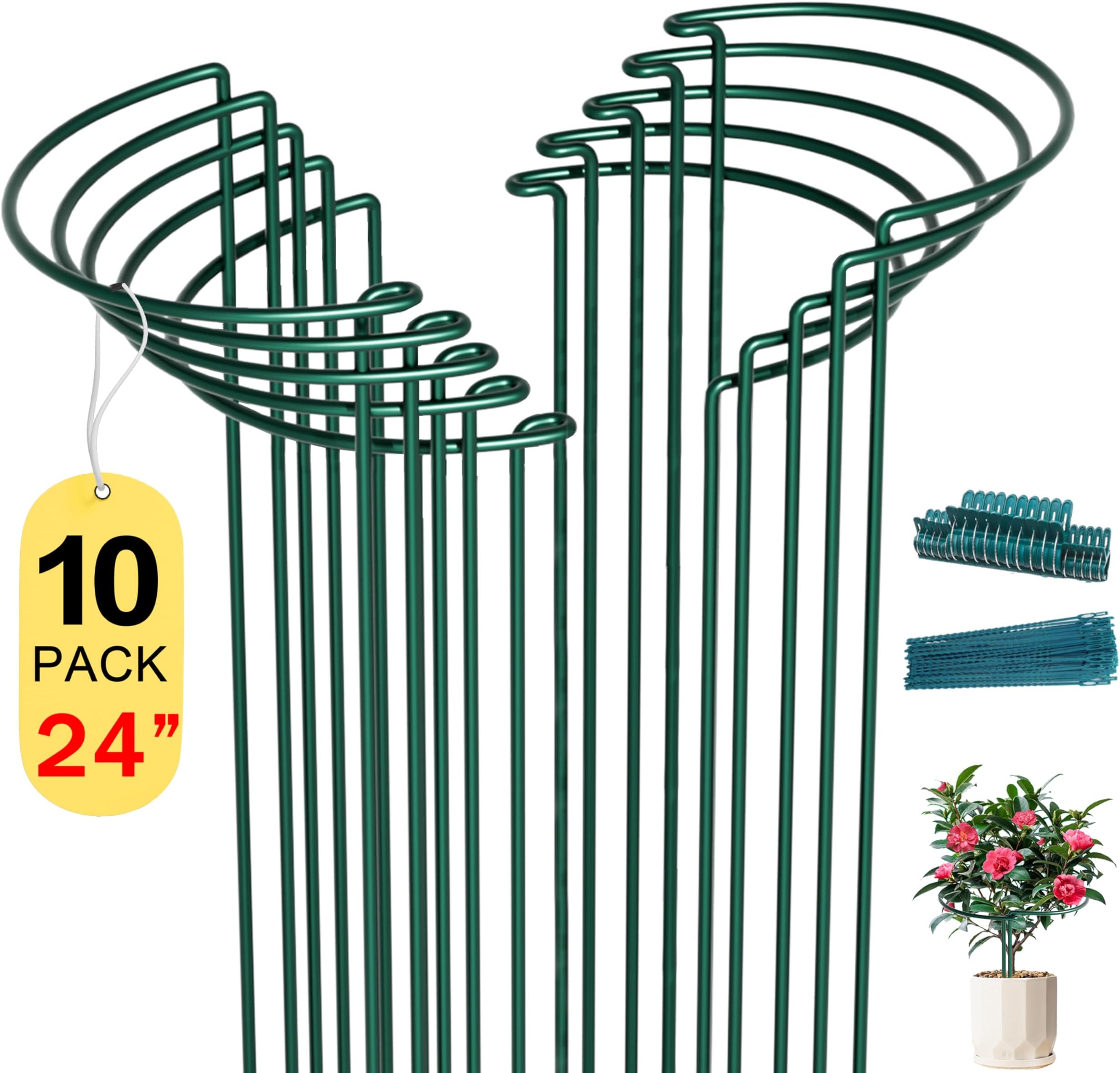 Amazon.com : Grow Aid 10 Pack Plant Support Stakes | 10”W x 24”H Metal ...
