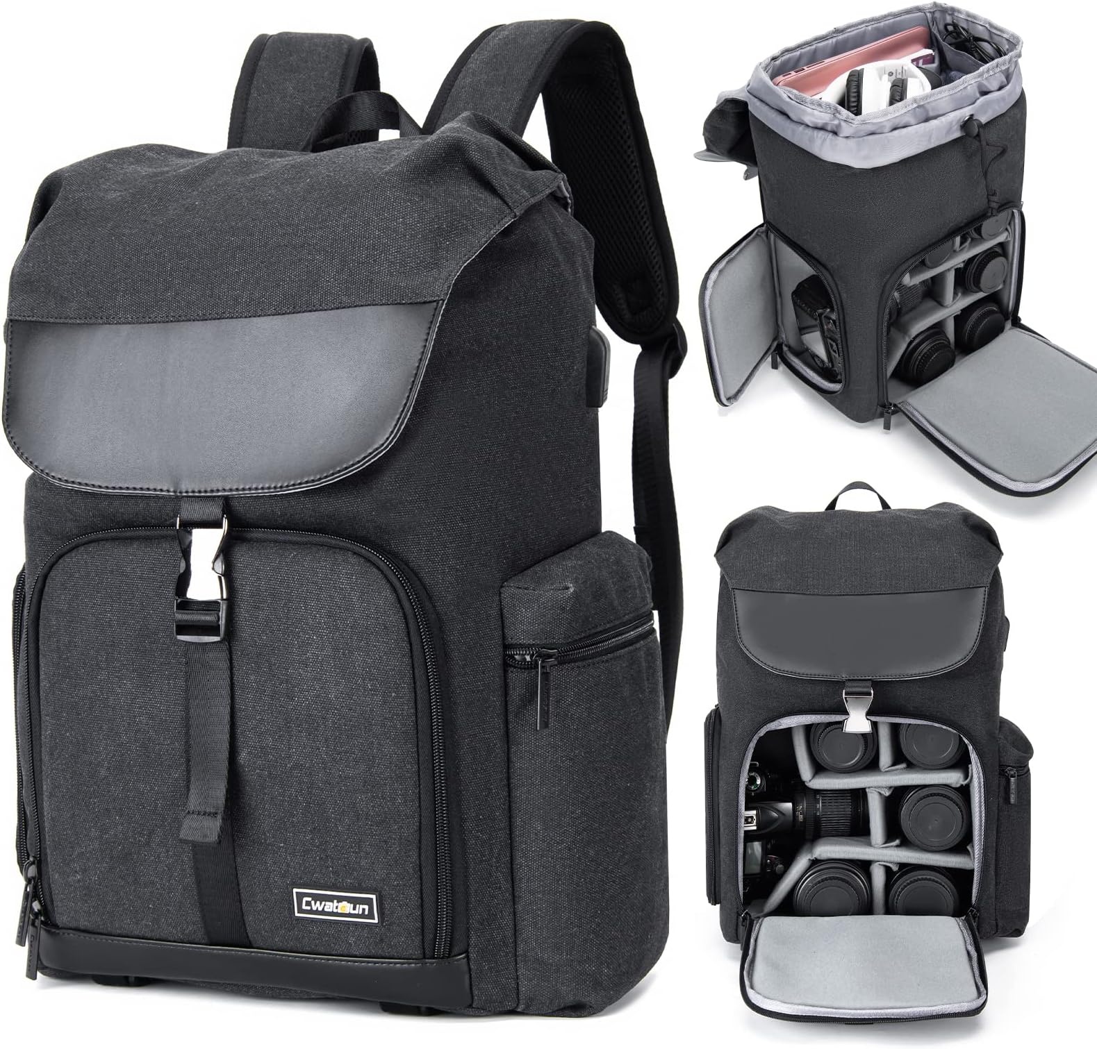 Cwatcun Sac pour Appareil Photo en Toile Professional pour appareil ...