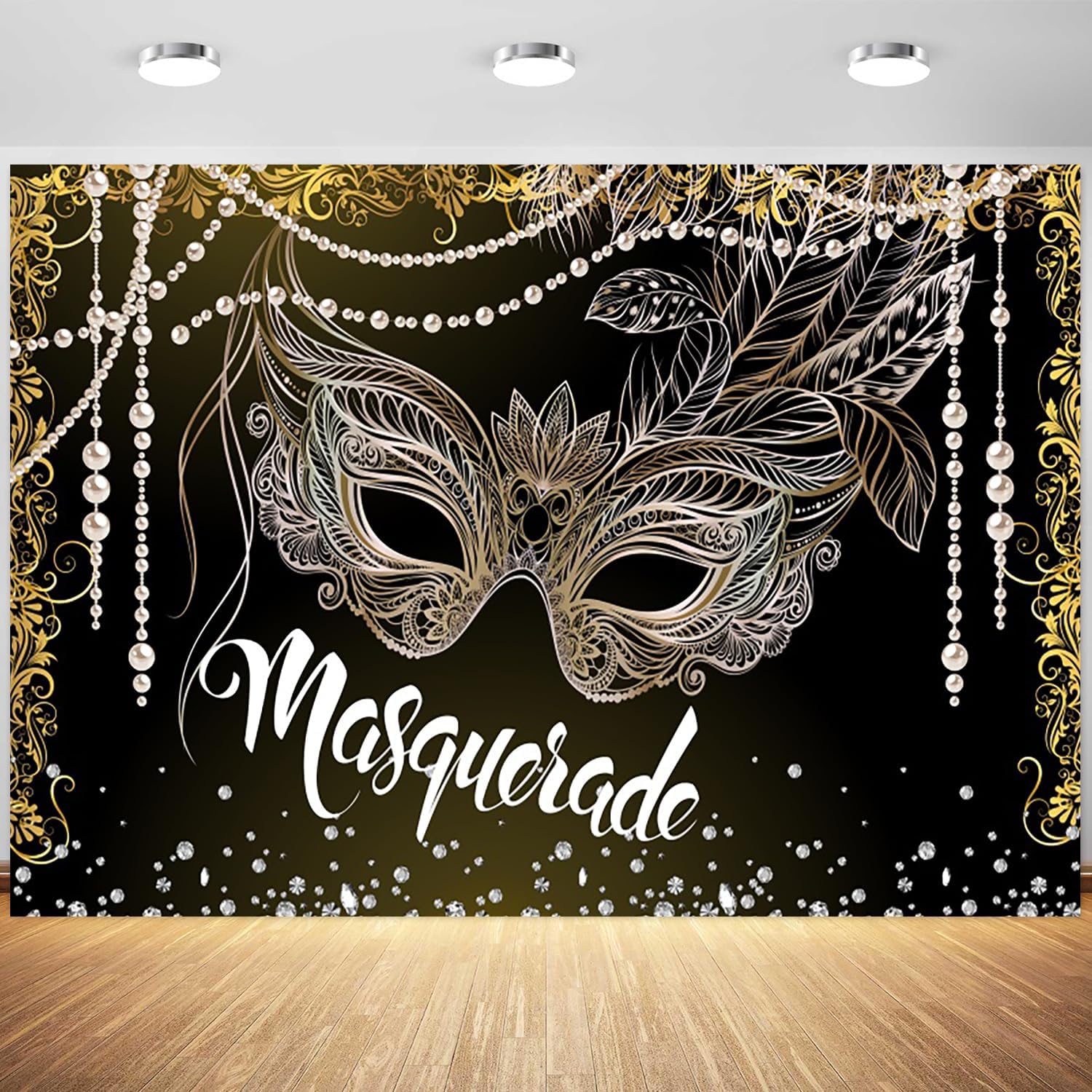 Amazon.com : 10x8ft Masquerade Backdrop Black Gold Glitter Jewelry ...