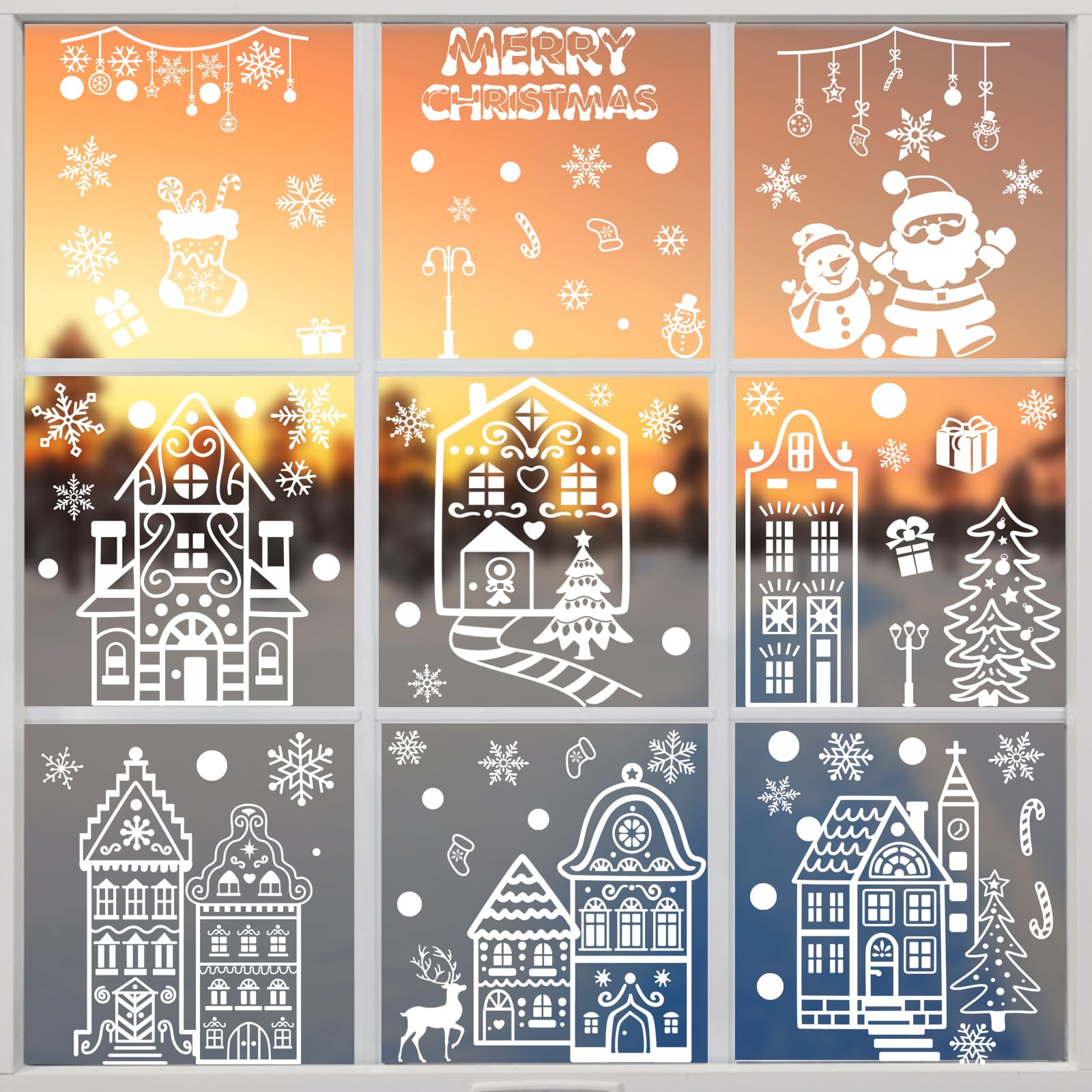 Amazon.com: CCINEE 8 Sheets Christmas Window Clings,Xmas Double-Sided ...