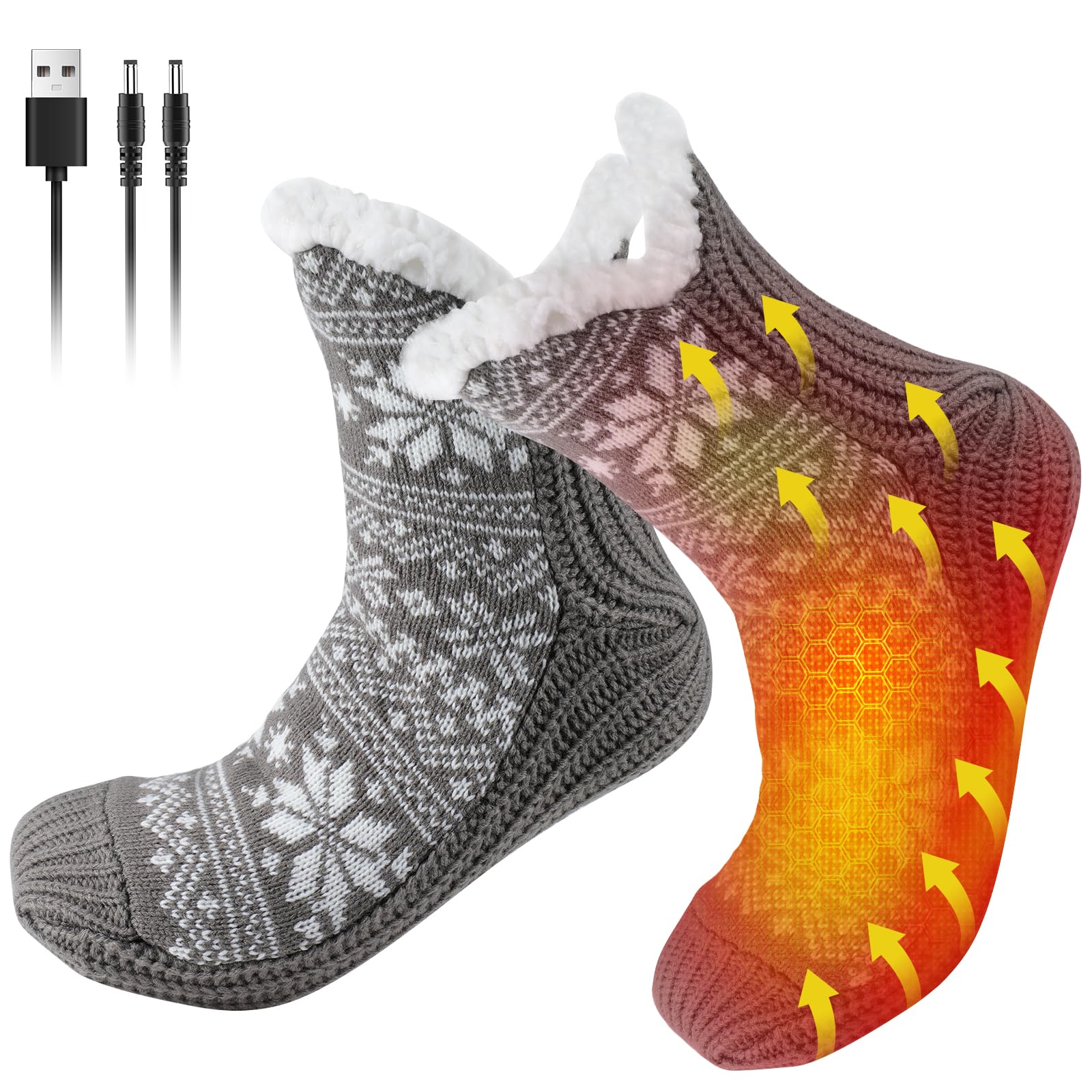 Heated Socks for Women Men, Jhua USB Christmas Socks Electric Heated ...