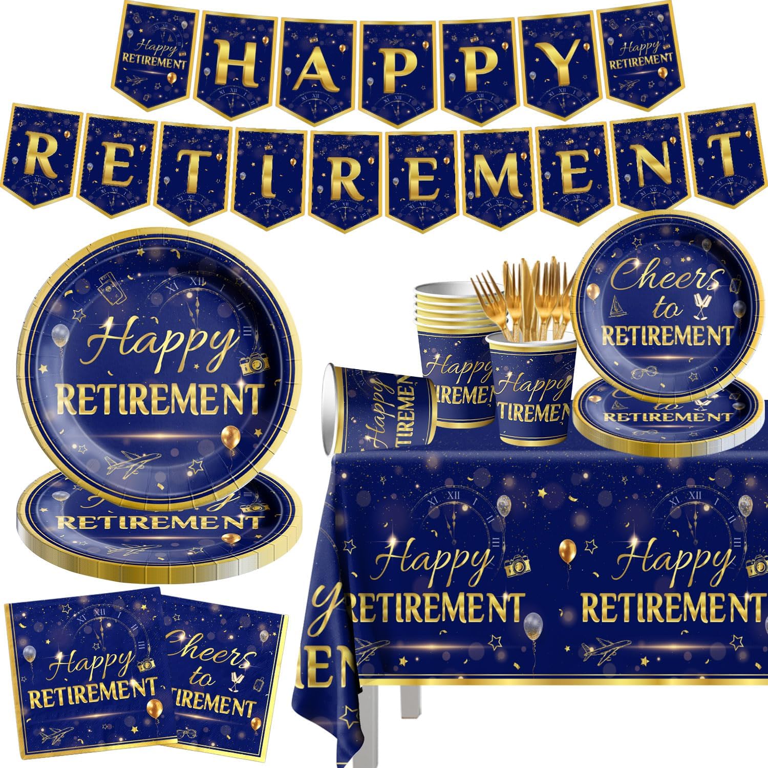 Amazon.com: 142Pcs Retirement Tableware Party Decorations Happy ...
