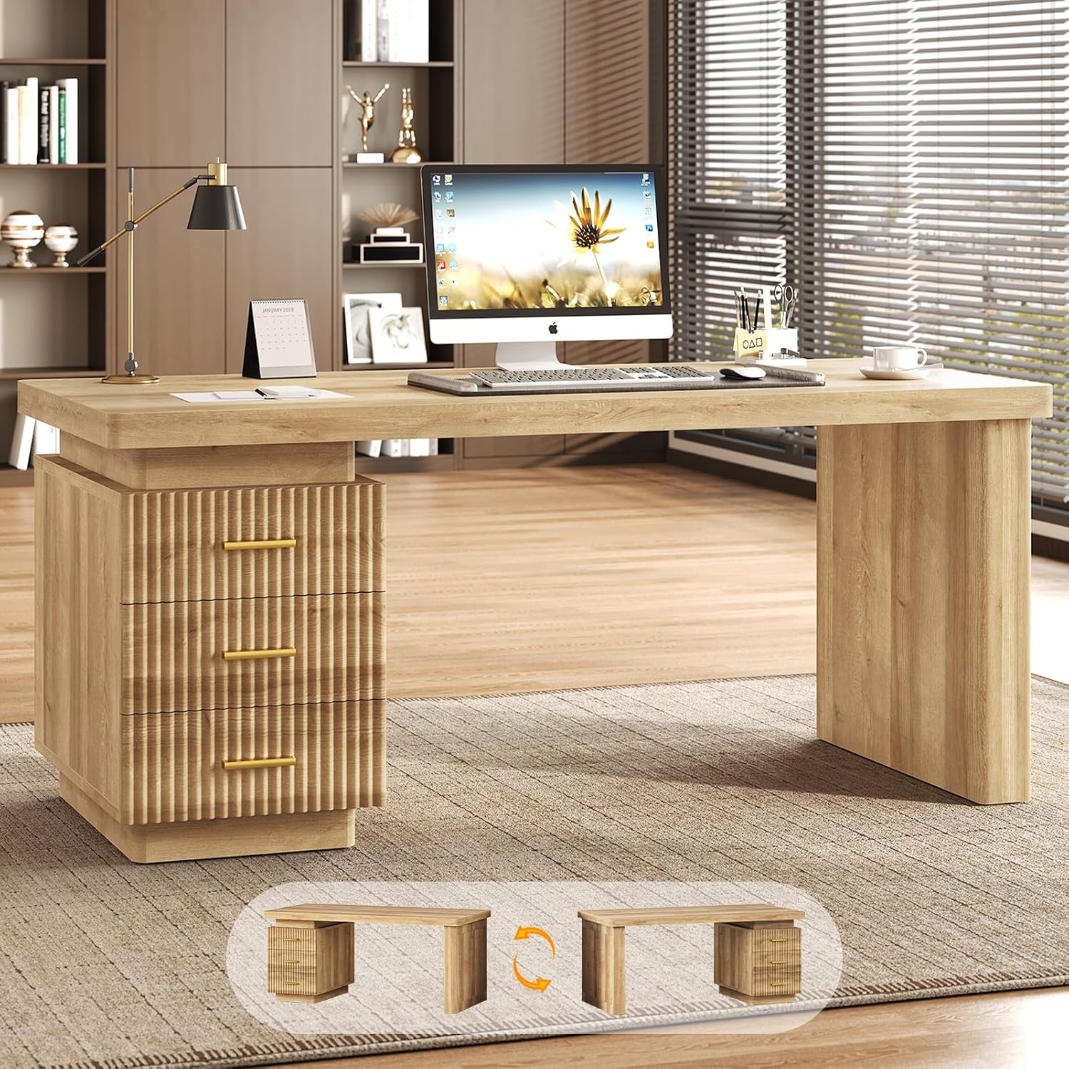 Amazon.com: TVU Executive Desk with Drawers, Wooden Computer Desk with ...