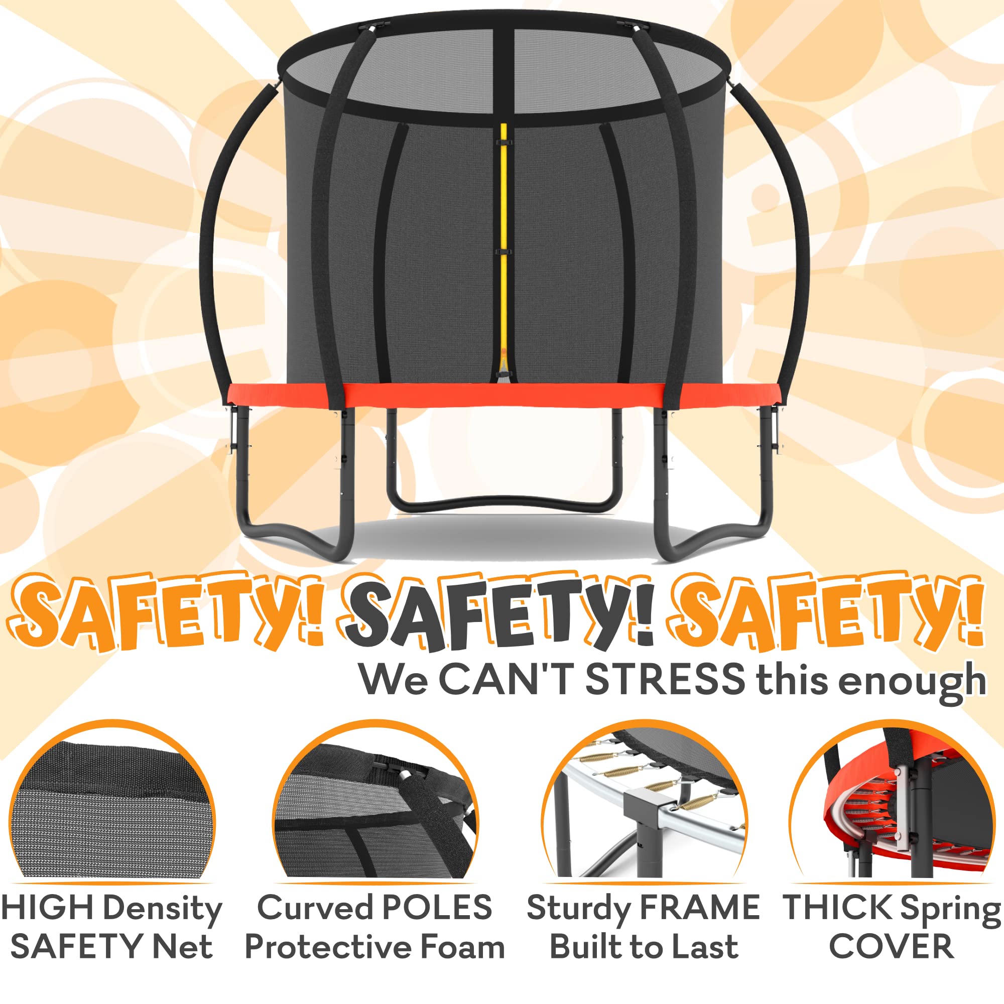 JUMPZYLLA Trampoline 8FT Trampoline with Enclosure - Recreational ...