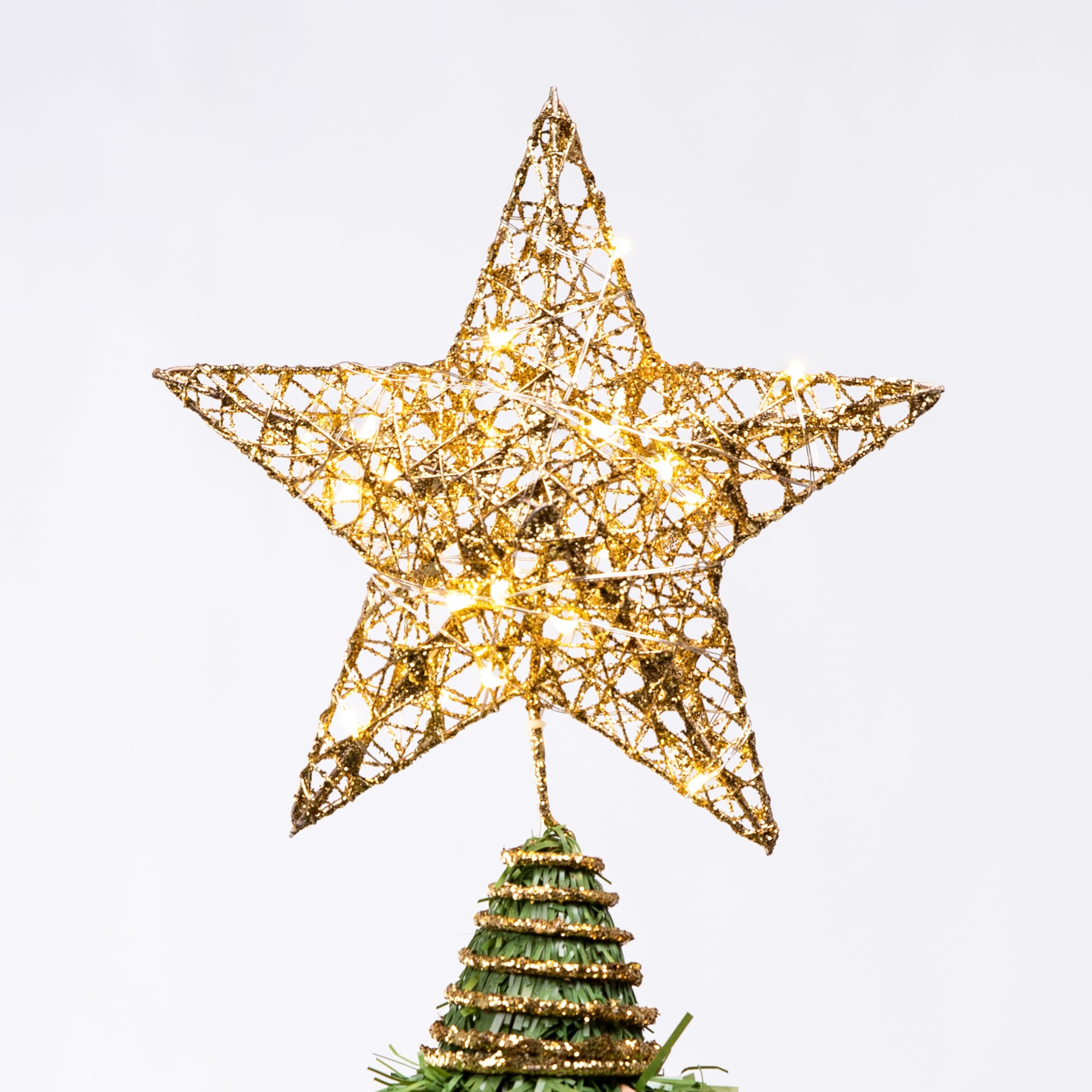 Joiedomi Gold Glitter Star Tree Topper Metal Hallow Tree Star Lighted ...