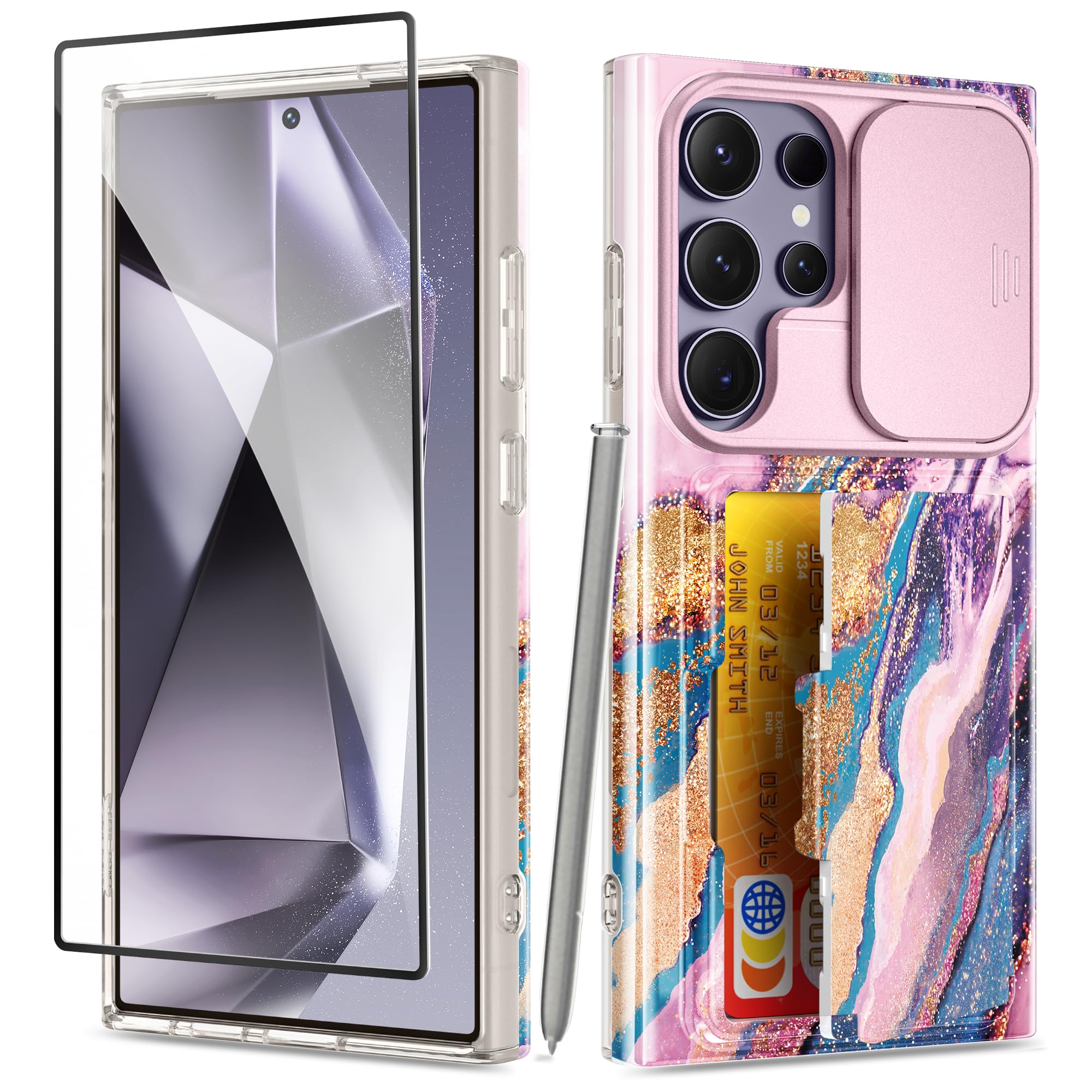 Amazon.com: GVIEWIN for Samsung Galaxy S24 Ultra Case with Card Holder (3 Cards), Built-in Slide ...