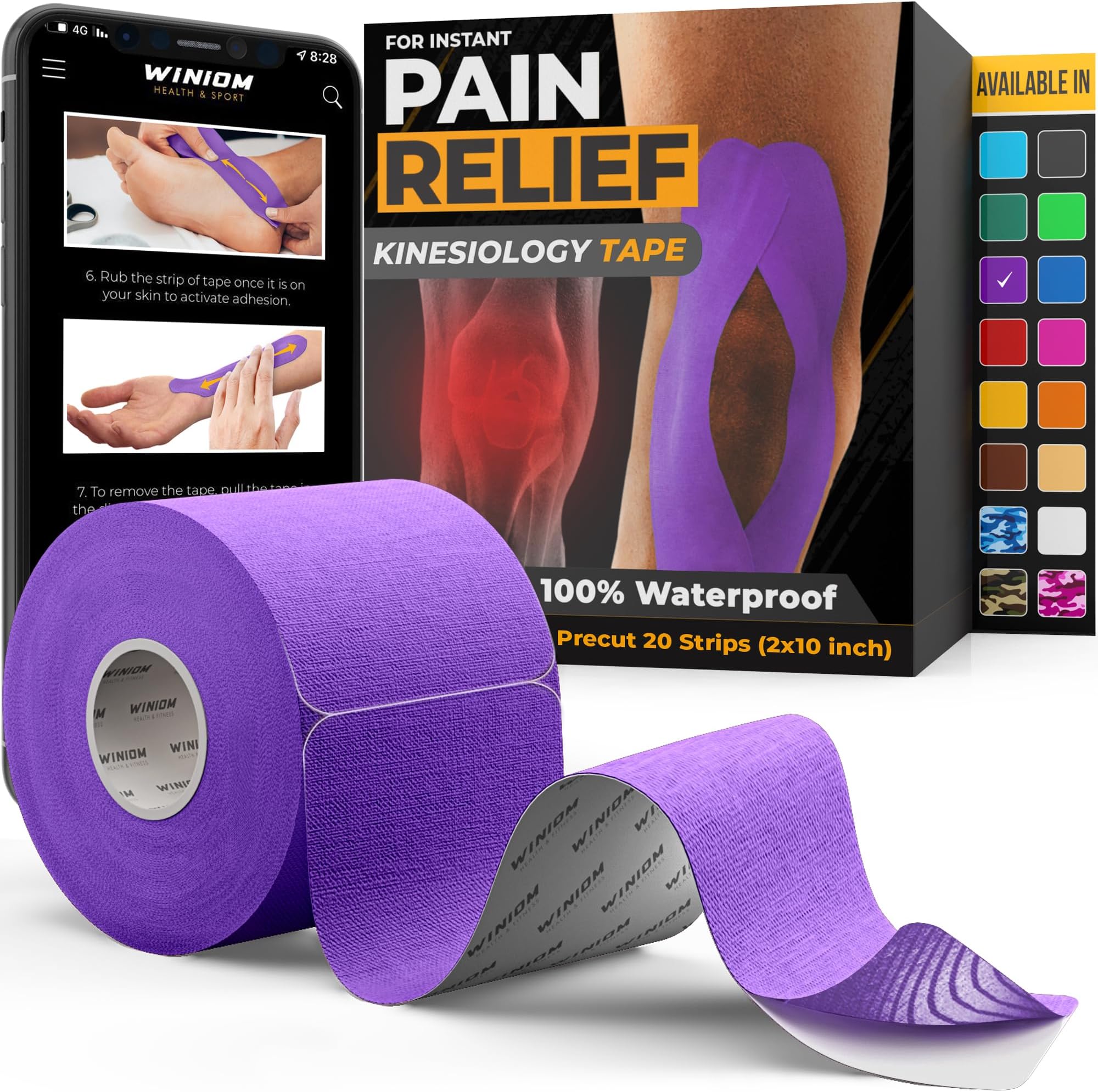 Amazon.com: Waterproof Kinesiology Tape - 3 Rolls - Knee Support ...
