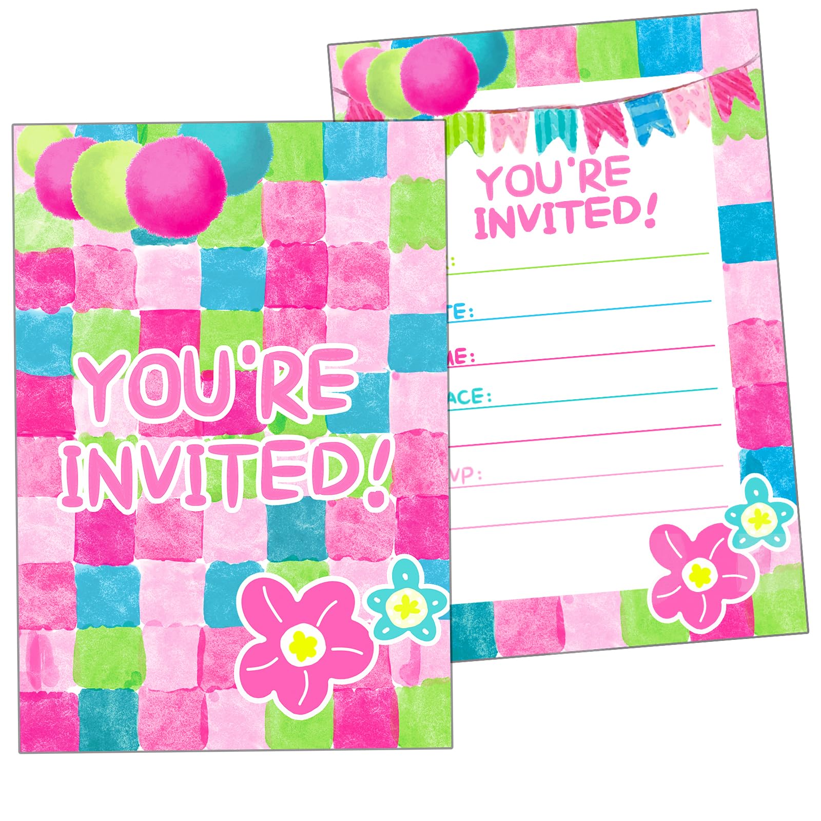 Pink And Green Birthday Blank Invitations Wedding, Birthday Stationery