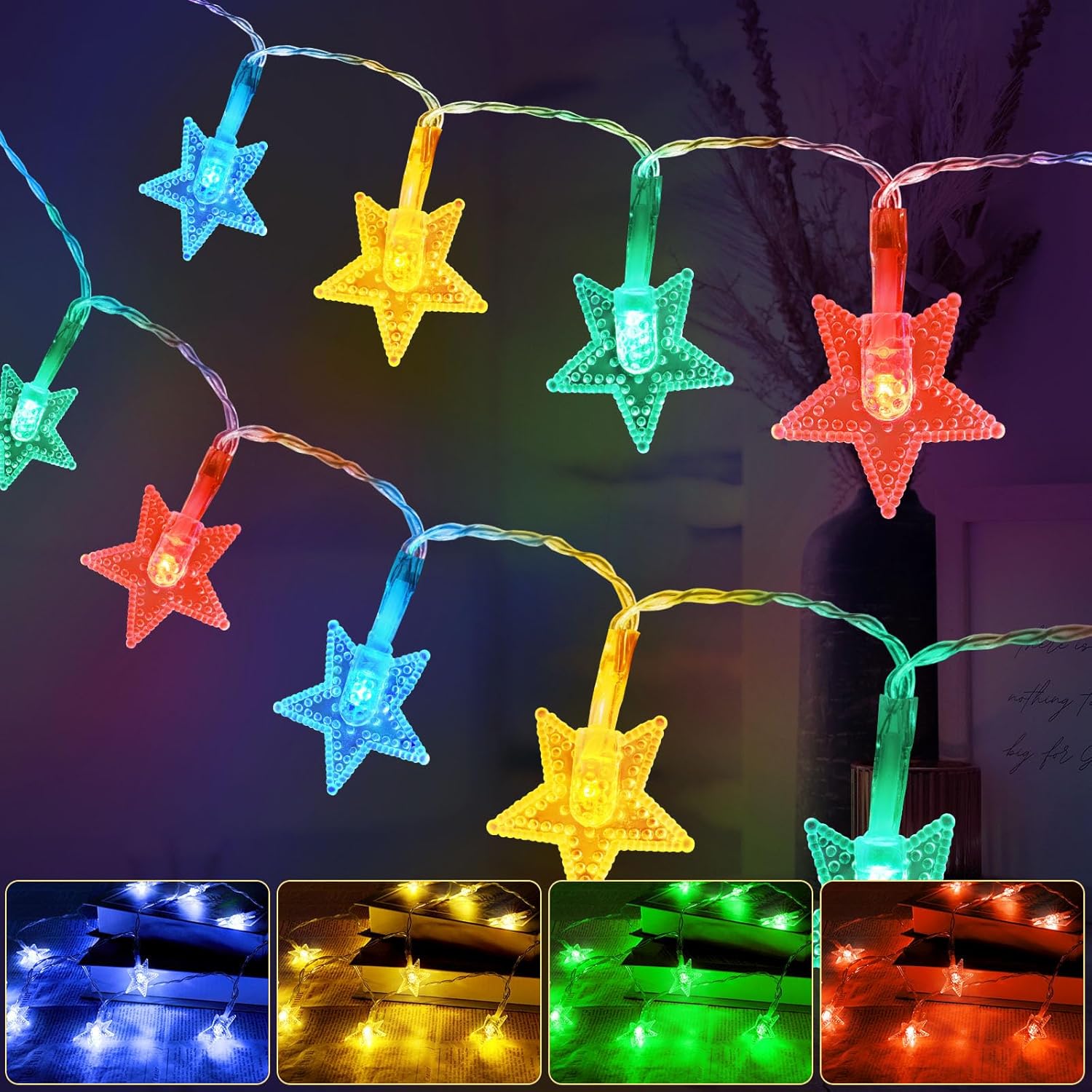AUAUY Star String Lights, 40 LED 19.6FT Christmas Star Lights Battery ...