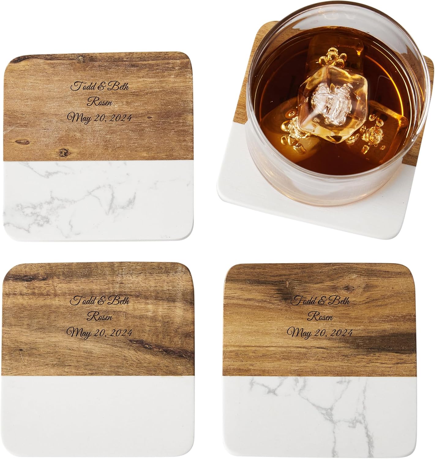 Amazon.com: THINGS REMEMBERED Engraved Couple's Wood and Marble Coaster ...