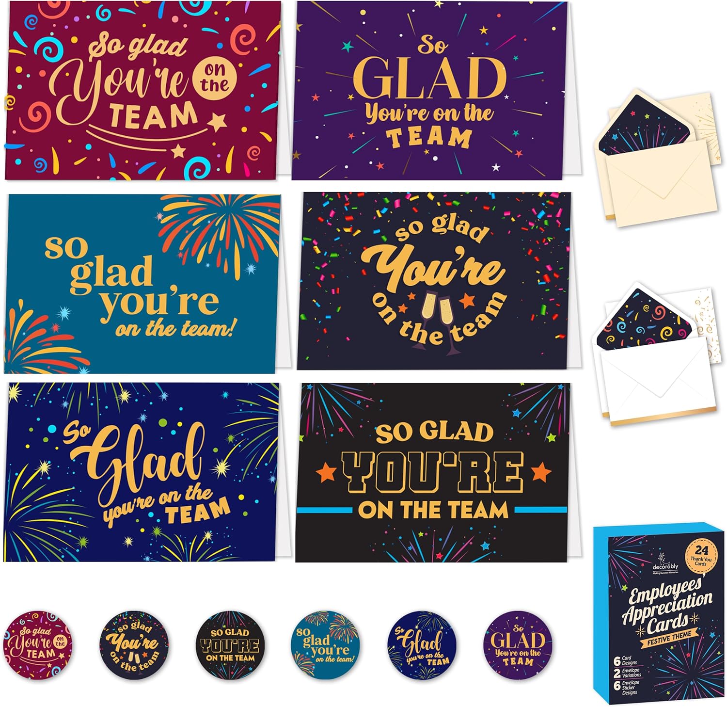 24 Gold-Foiled Employee Appreciation Cards with Envelopes & Stickers ...