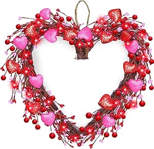 Amazon.com: TURNMEON Valentine's Day Wreath, 16" Heart Shaped Wreath ...