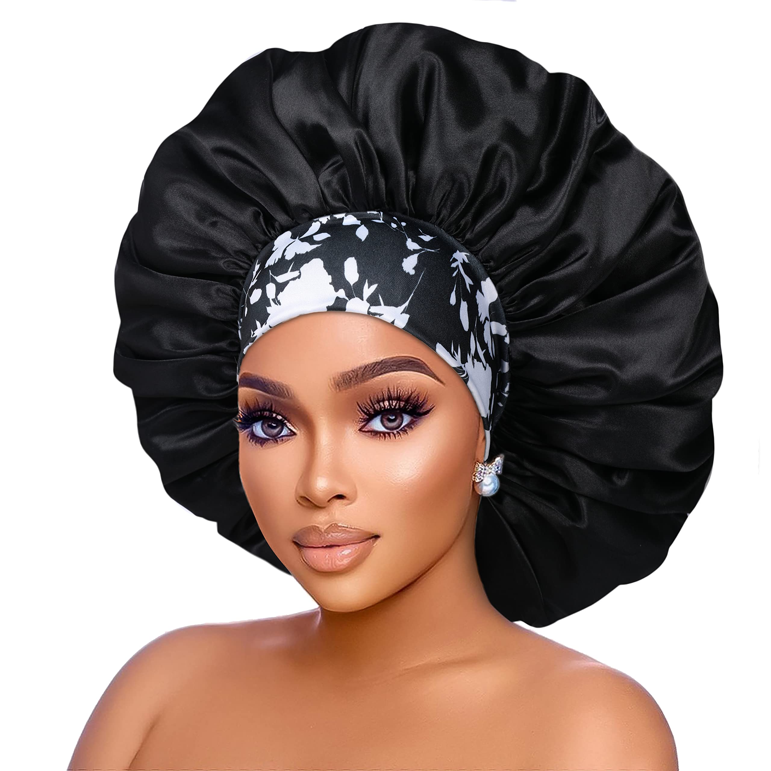 Silk Satin Bonnet Hair Cap: 2pcs 17inch Diameter Extra Large Jumbo ...
