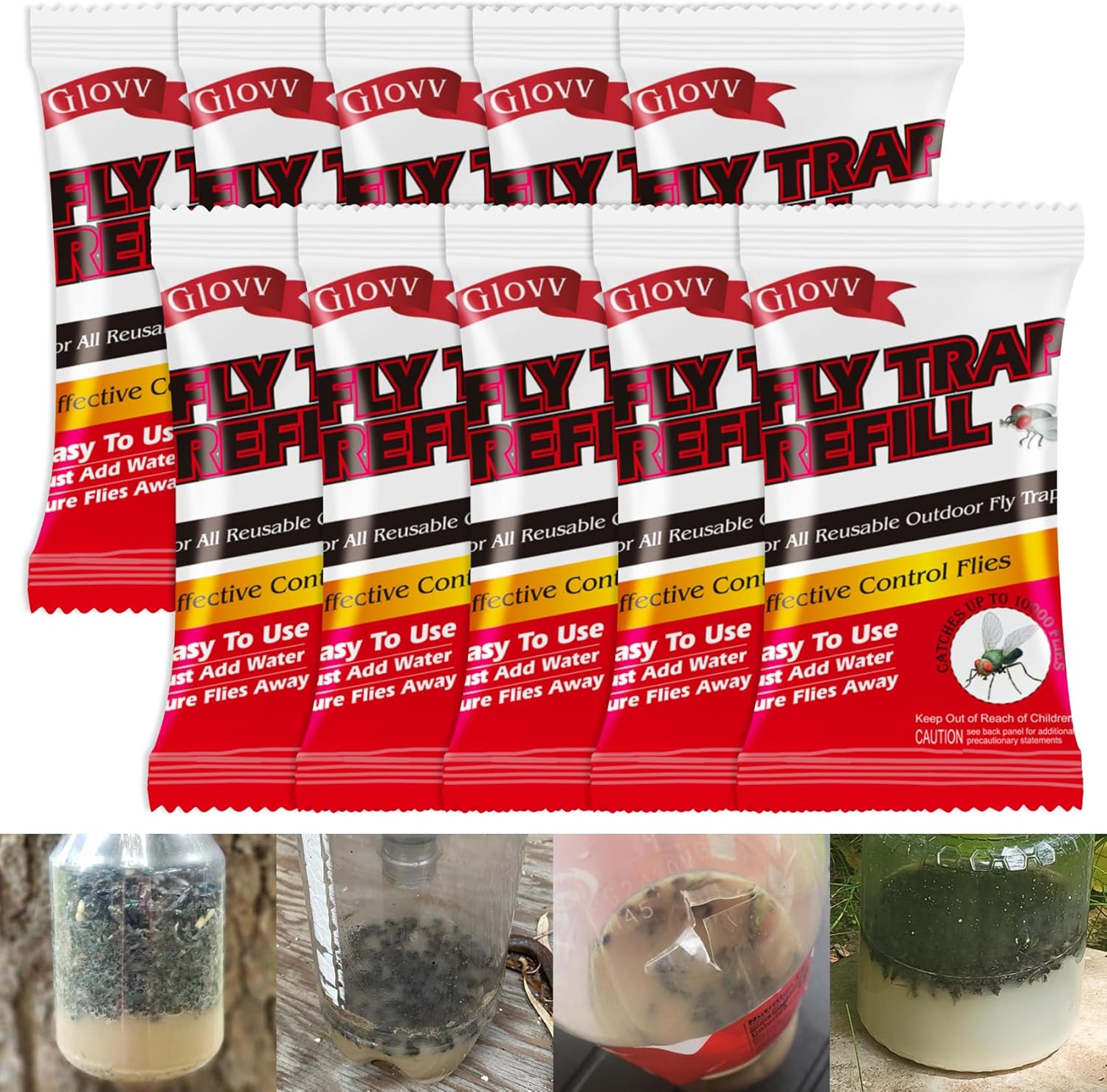 Amazon.com : 10 Pack Fly Trap Bait Refills, 10 * 30g Red Fly Bait ...