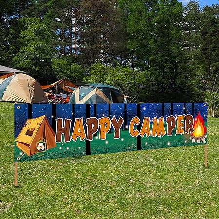 Amazon.com: Camping Party Decorations Happy Camper Banner, Camping ...