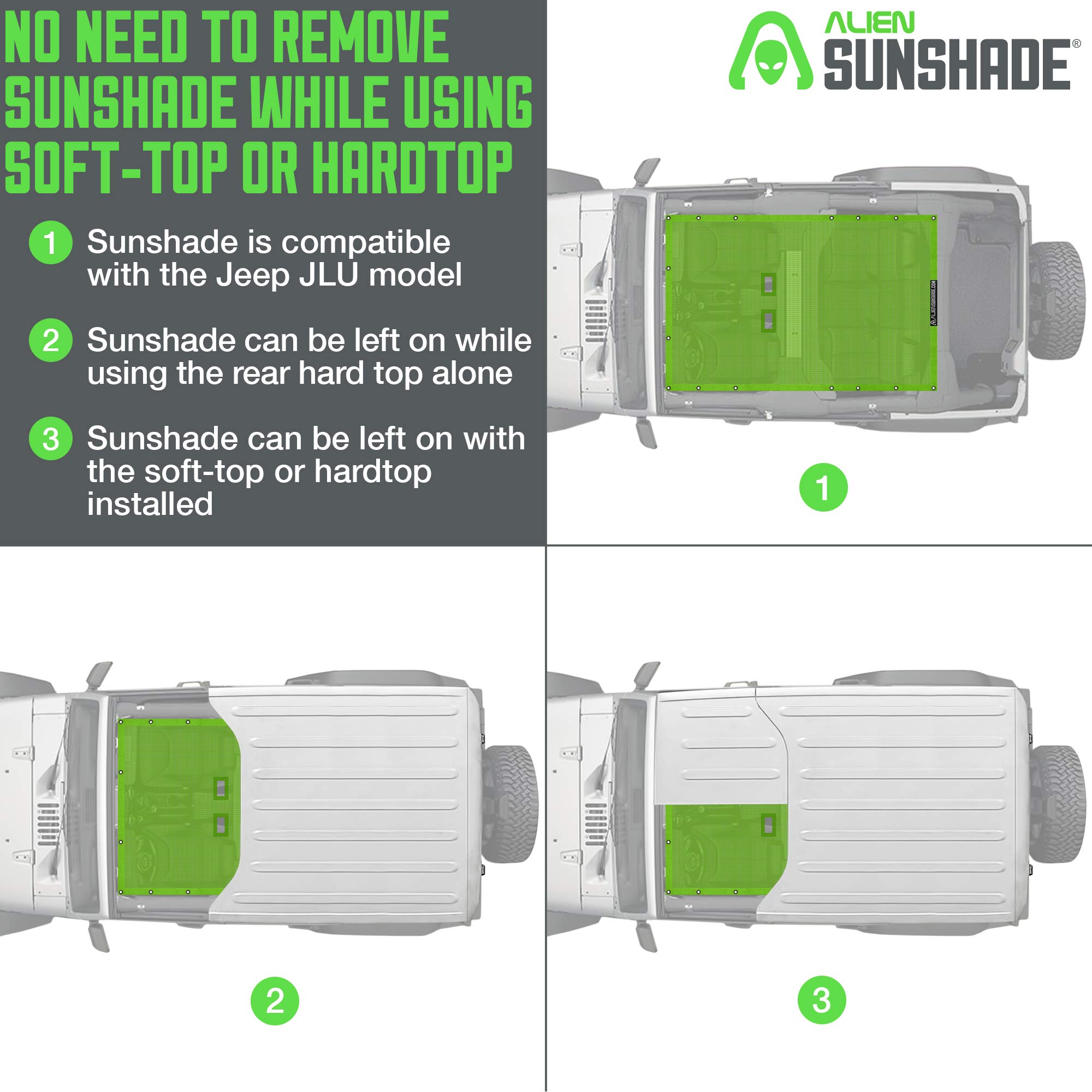 Alien Sunshade Jeep Wrangler JLU (2018-2021) - Full Length Mesh Sun ...