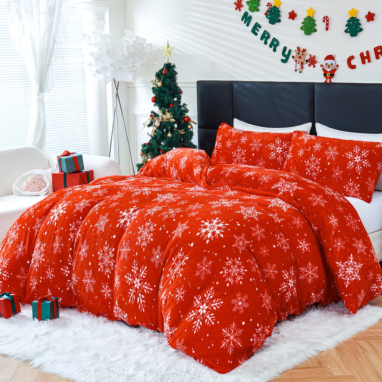Amazon.com: HCORA Plush Shaggy Christmas Duvet Cover King Size, Luxury ...