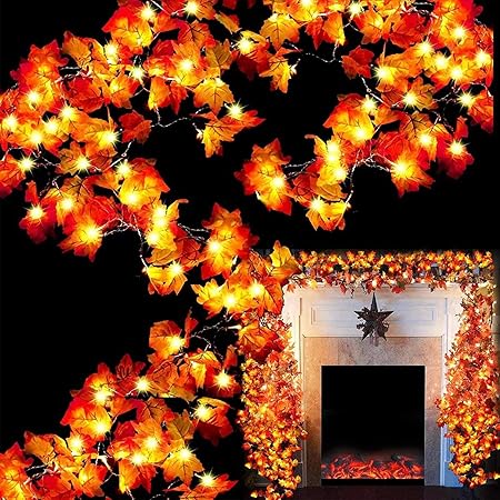 Amazon.com: 5 Pack Maple Leaves Fall Garland Lights,Fall Decor 50 Ft ...