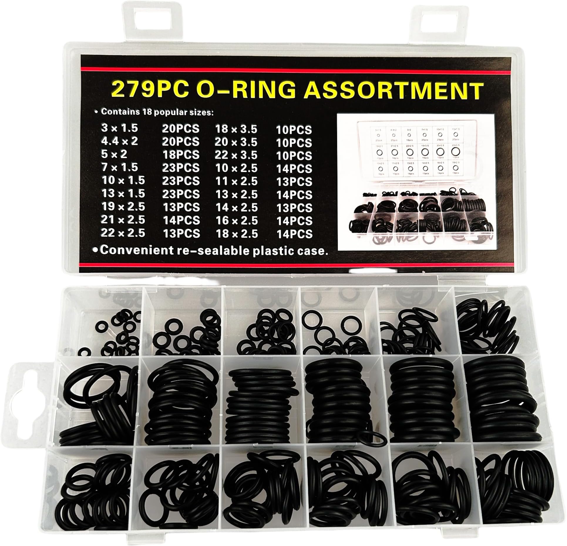 279Pcs/Set O Rings Assortment, 18 Sizes Rubber O-Ring Assortment Set ...