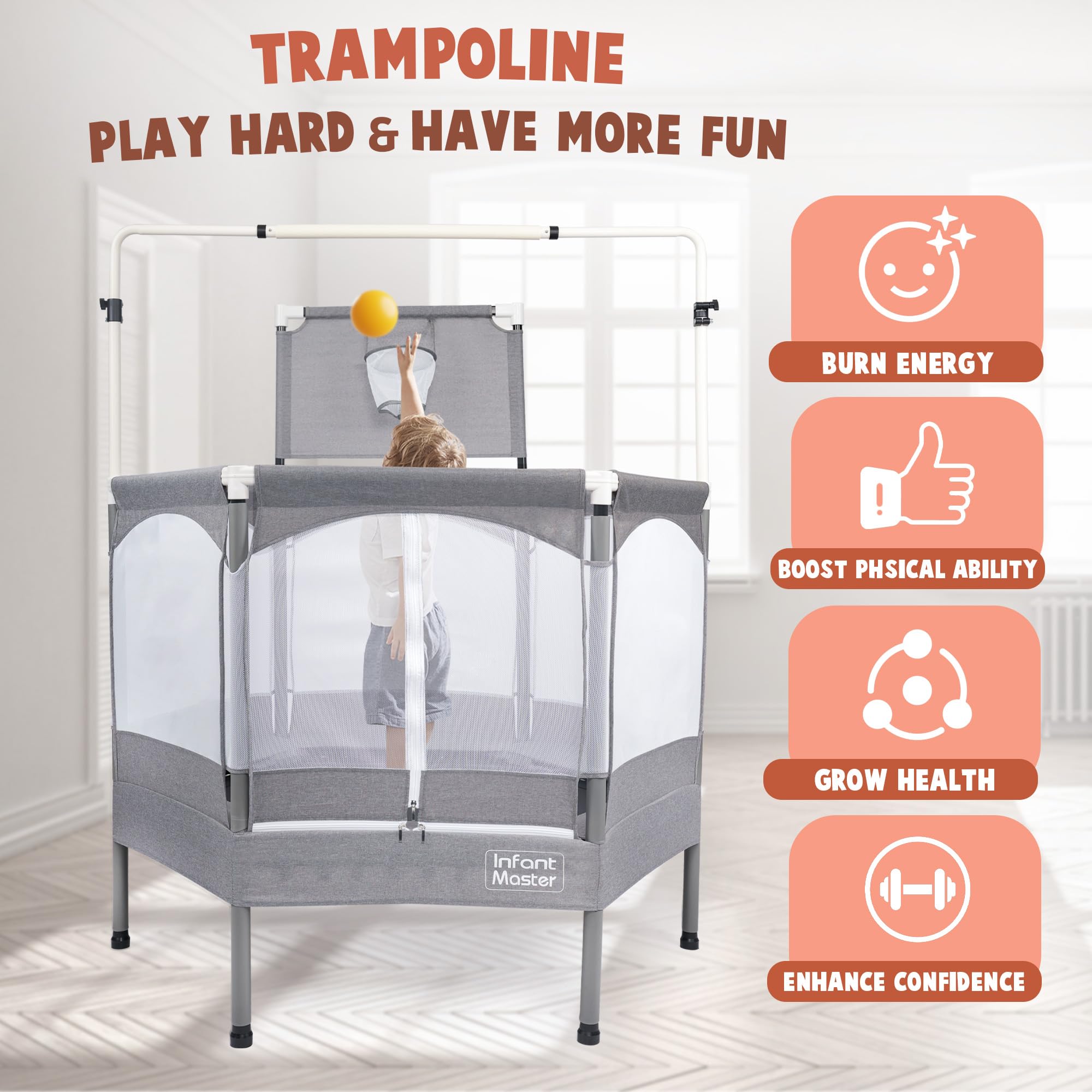 Infant Master Toddler Trampoline, Baby Mini Trampoline with Basketball ...