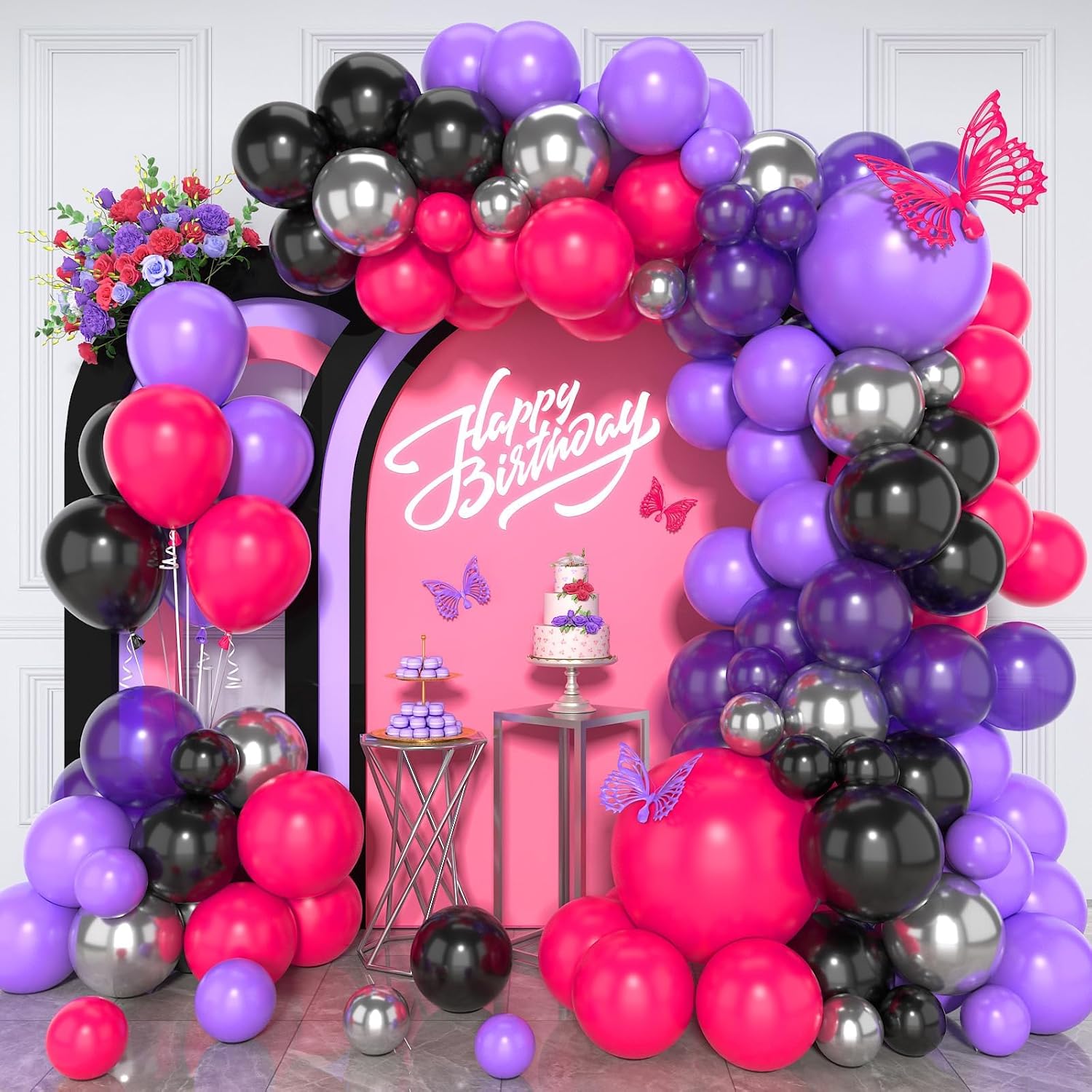 Amazon.com: Paready Hot Pink and Purple Balloon Arch Kit, 125Pcs Purple ...