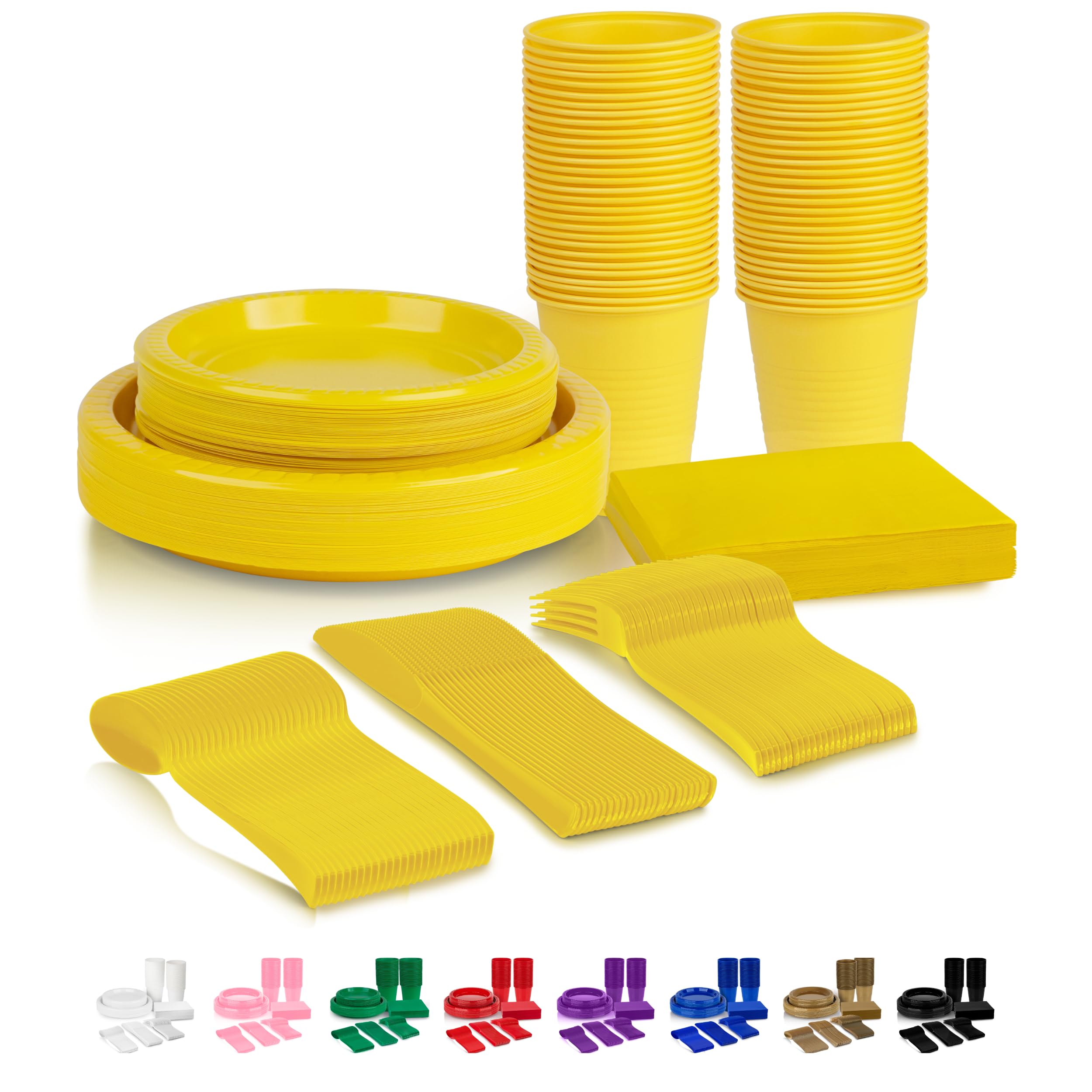 Amazon.com: Grandipity 350 Piece Yellow Disposable Dinnerware Set ...