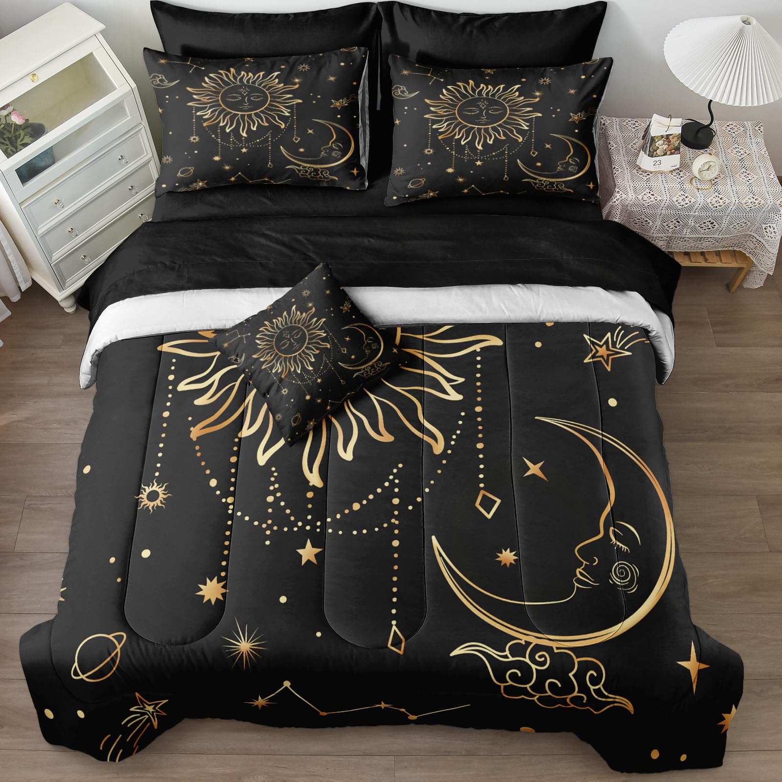 Amazon.com: Sun and Moon Bedding Comforter Black Gold Comforter Set ...