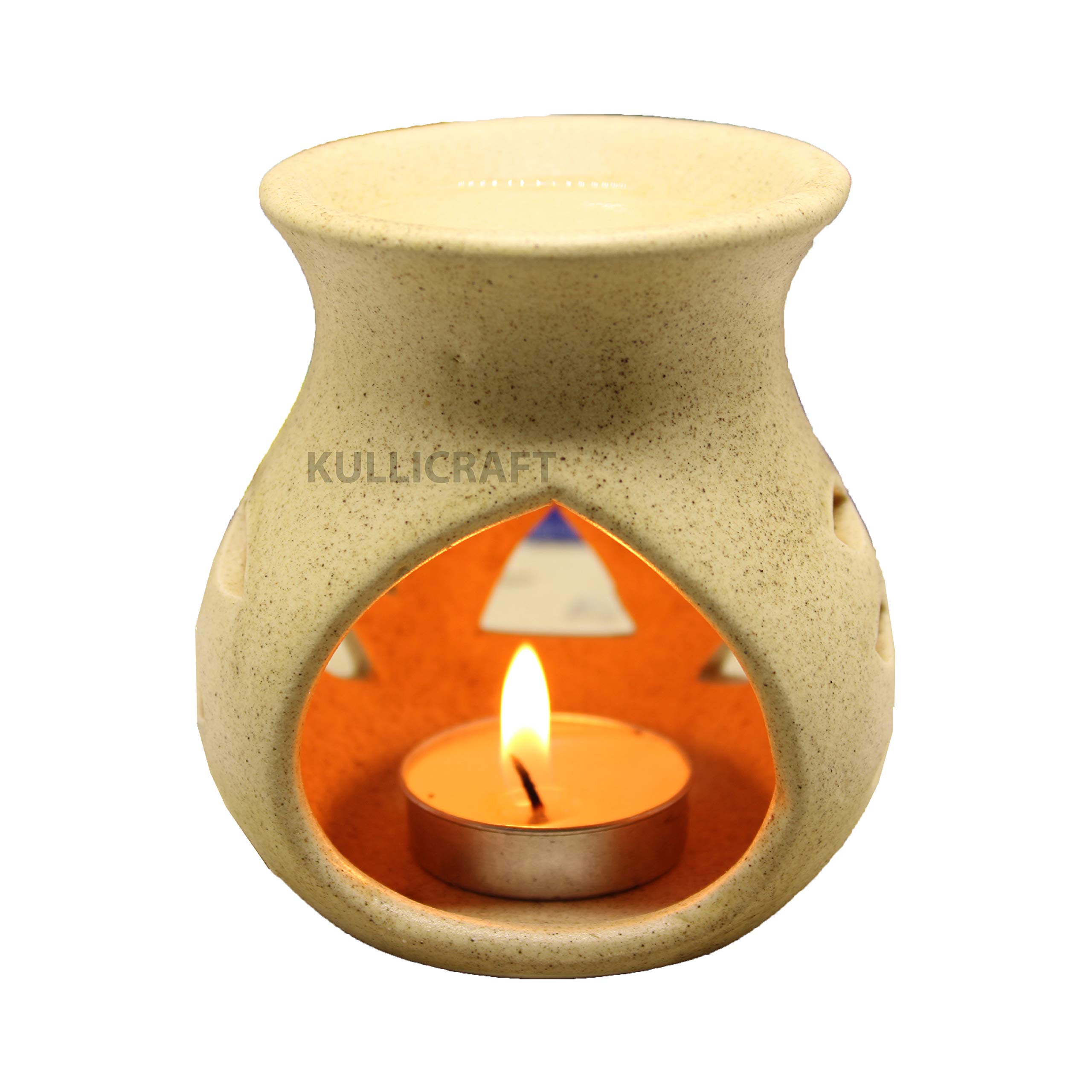 Kc Kullicraft Beige Ceramic Aroma Diffuser Oil Burner Clay Lamp Wax ...