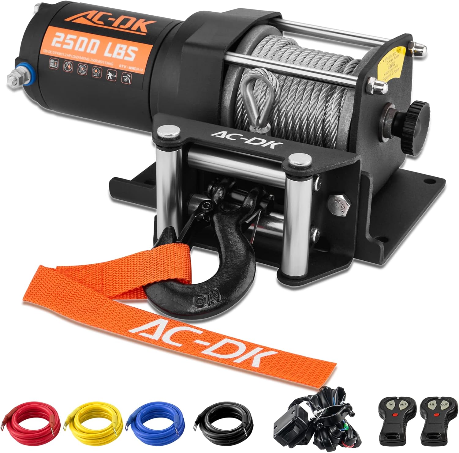 Amazon.com: AC-DK 2500 lb ATV/UTV Winch Kits, 12V Winch with Steel ...