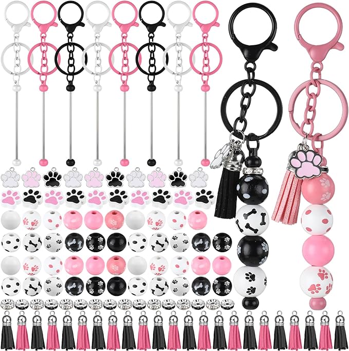 Amazon.com: Landical 12 Sets Metal Beadable Keychain Bars with Wood Dog ...