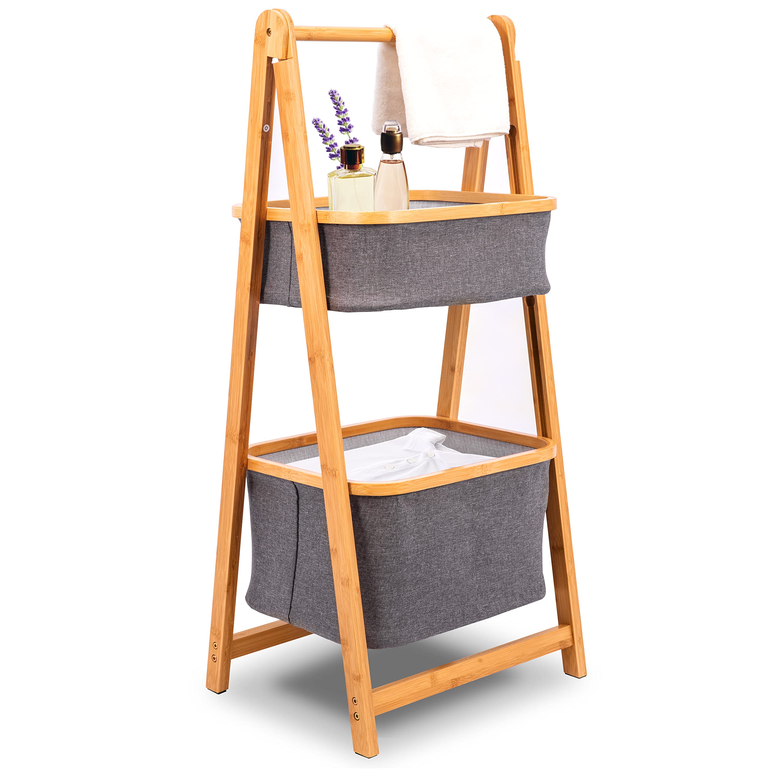 Amazon.com: 2-Tier Fold Out Hamper Shelf Storage - Space Saving ...