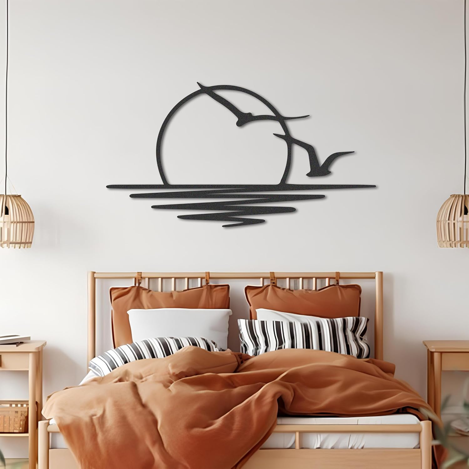 Amazon.com: FAWdecor Seagulls Sunset Metal Wall Art - Sun Sparkle Wall ...
