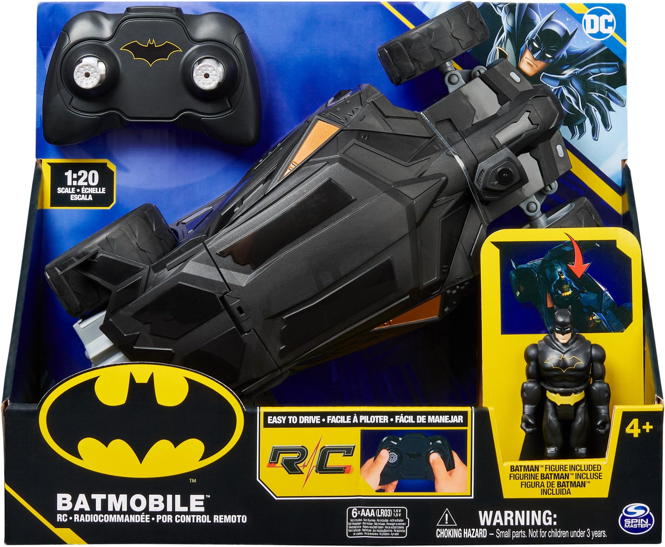 DC Comics, Batman Batmobile Remote Control Car, Easy to Drive with 4 ...