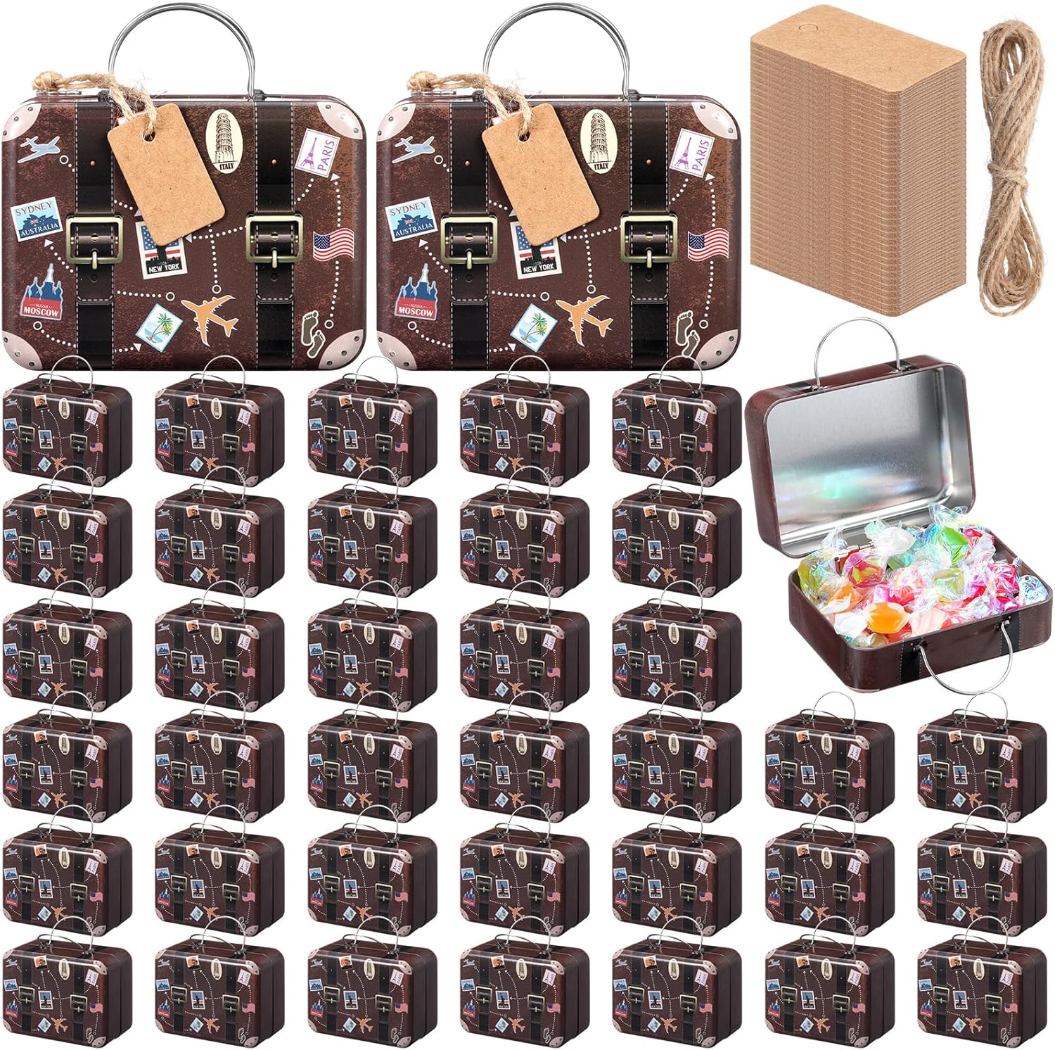 Amazon.com: RimCereal 24 Pieces Mini Suitcase Boxes, Tin Plate Candy ...